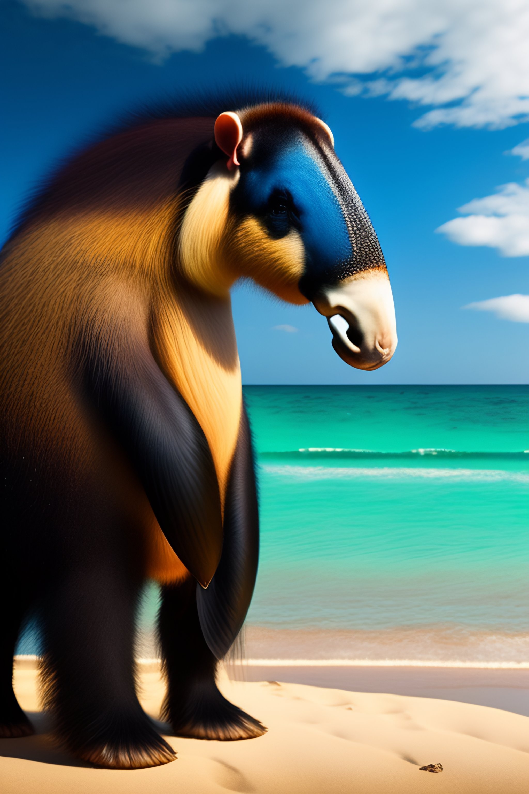 Lexica - Giant anteater drinking jack coke at a beach bar,photo,real,3D ...