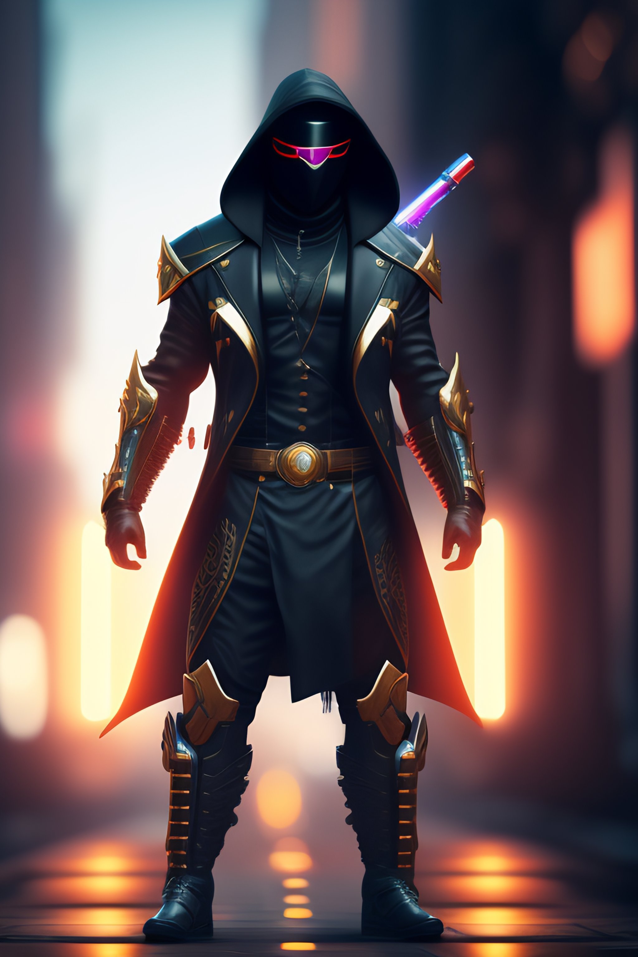 Lexica - Masked cyberpunk assassin, shooting gun, hyper realistic ...