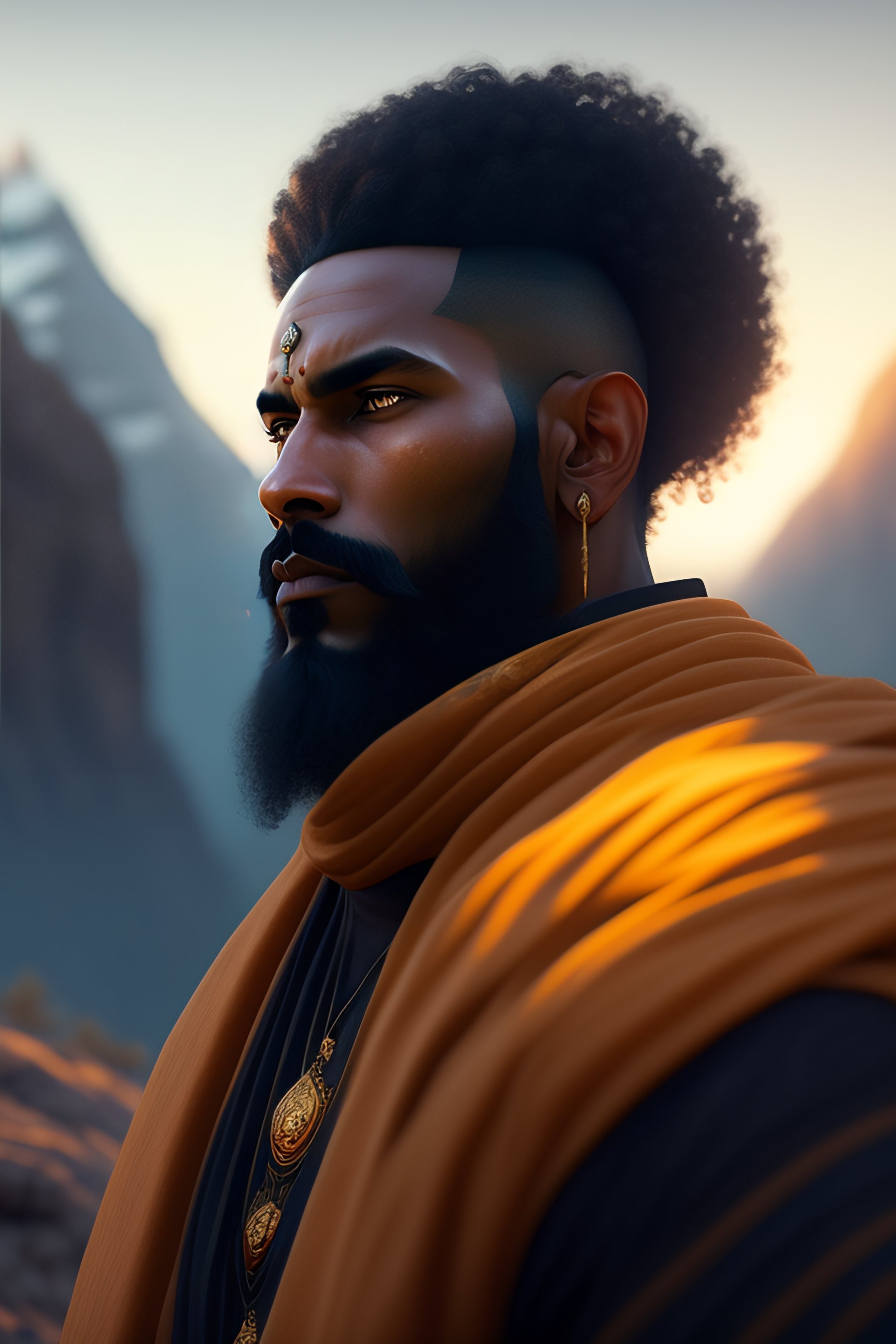 Lexica - Brahmin monk with black hair curly, black beard, serious face ...