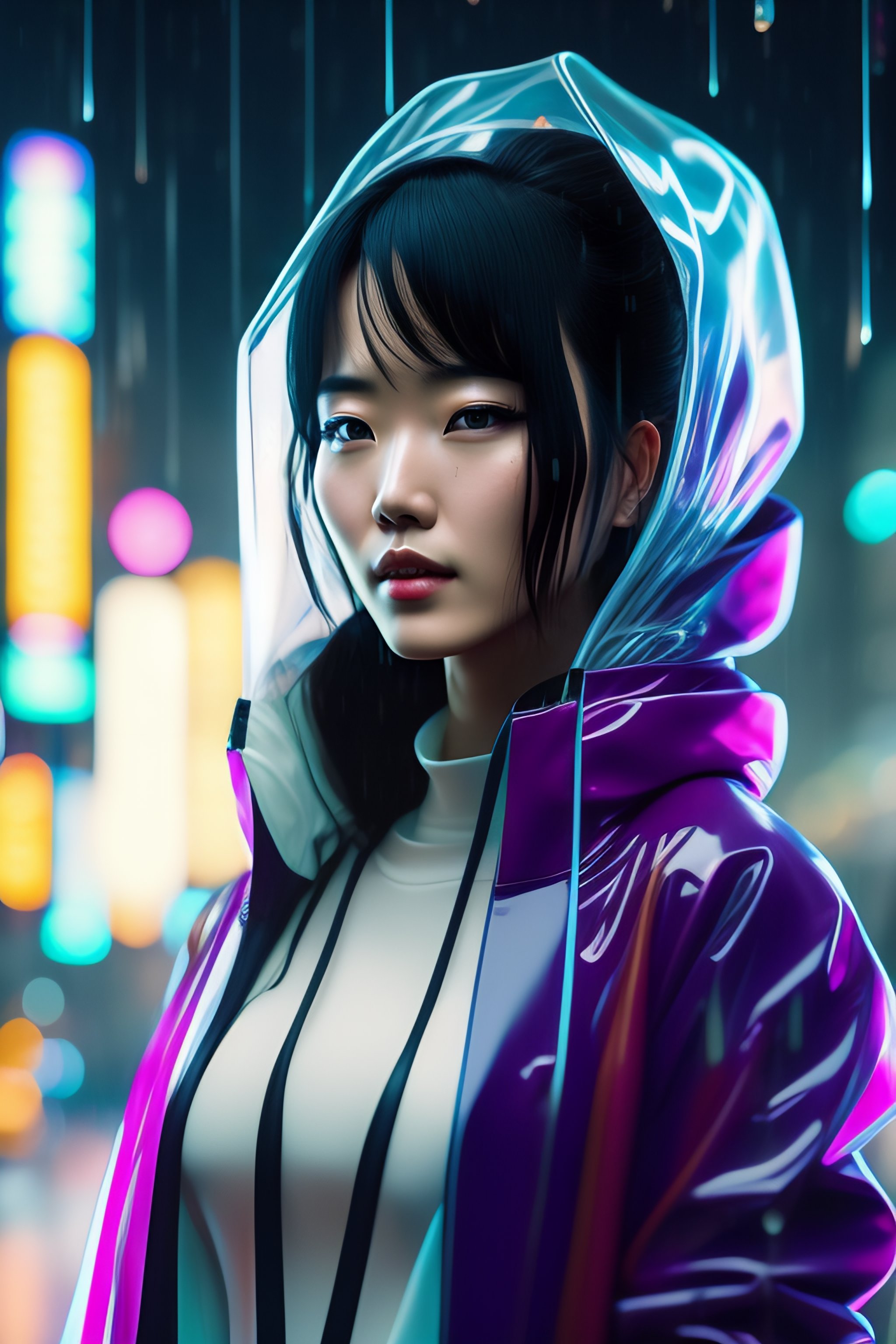 Lexica - Kaori from akira wearing transparent raincoat, cyborg parts ...