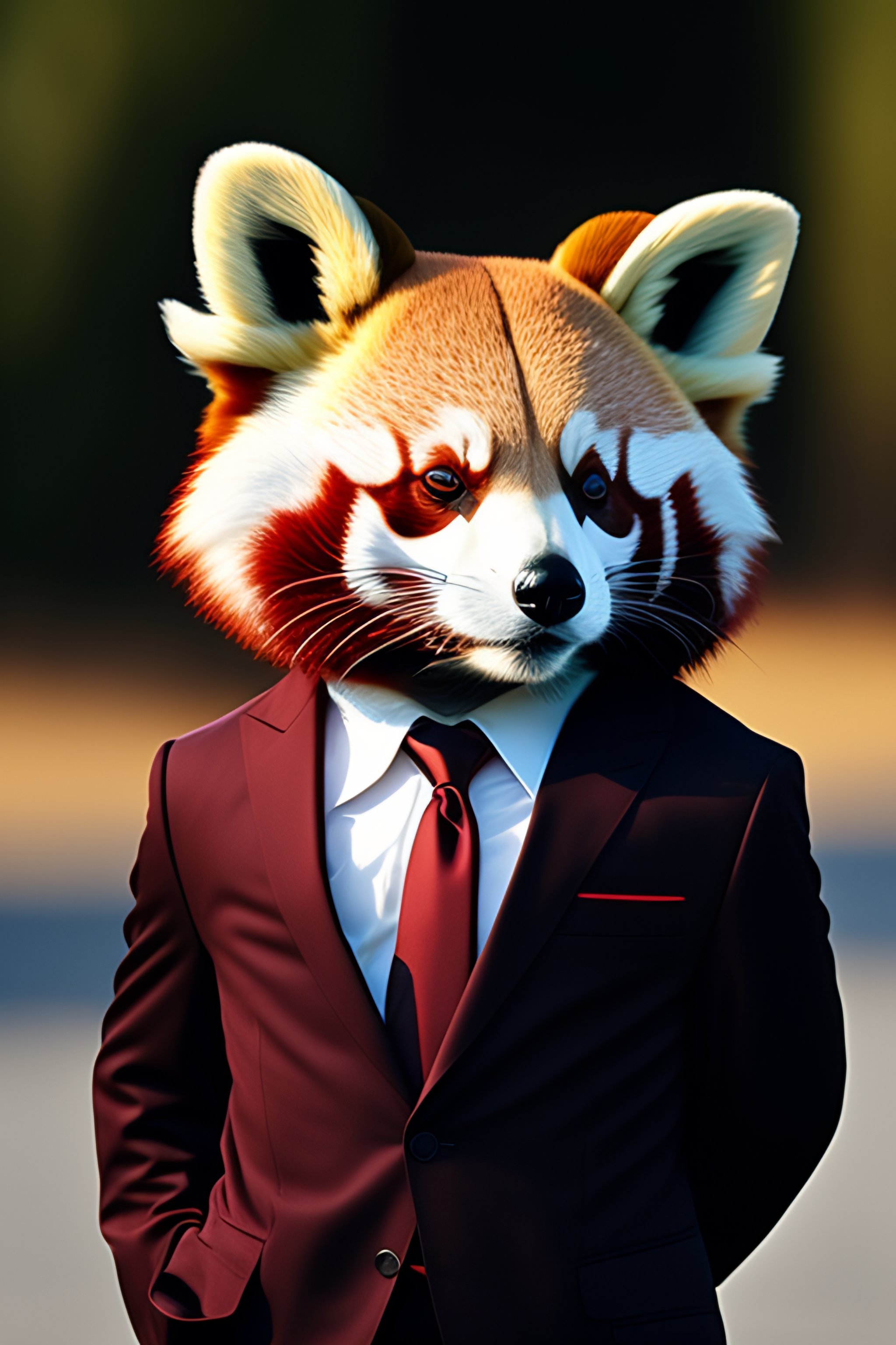 Lexica - Anthropomorphic red panda in a bodyguard black suit, wearing ...