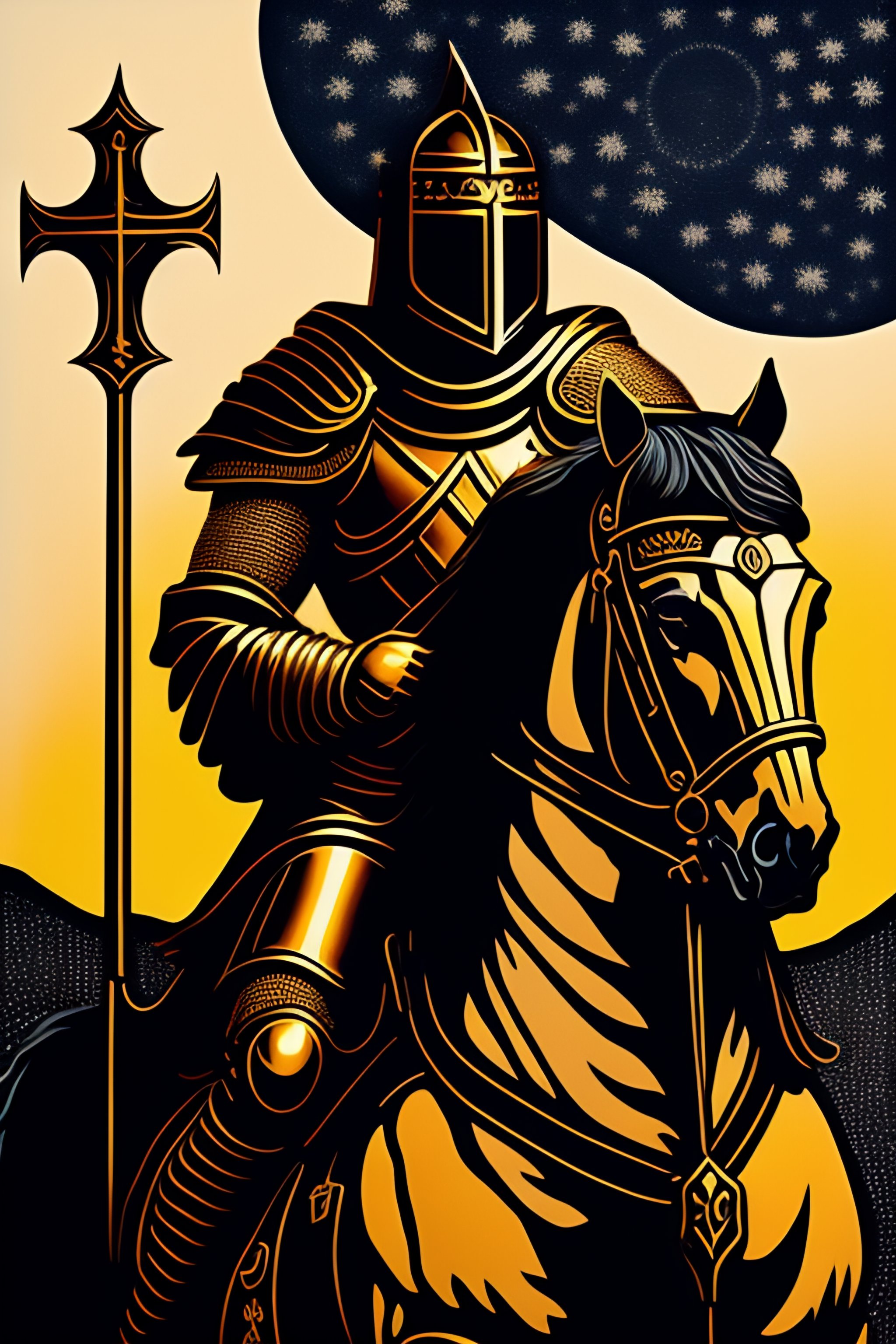 Lexica - Linocut, medieval knight, sacred paladin