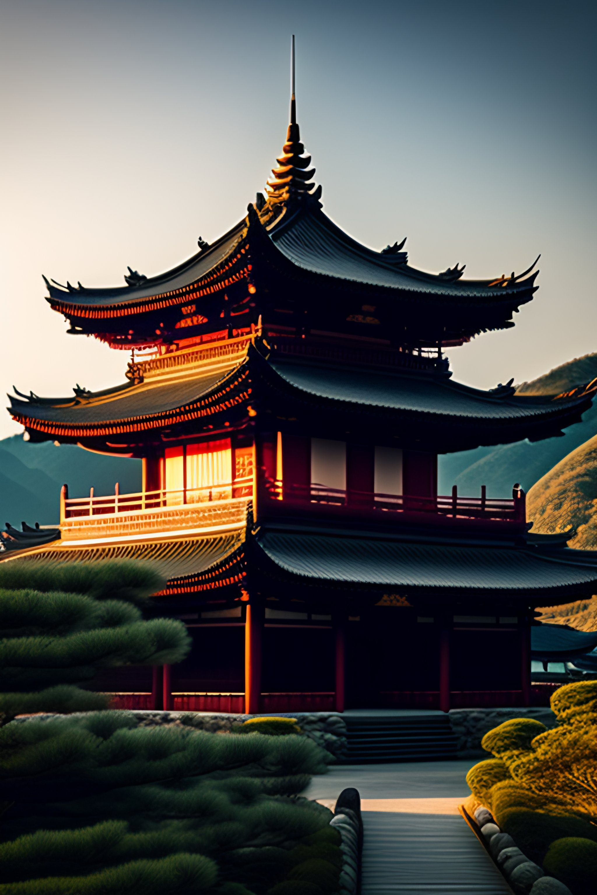 Lexica - Samurai katana dragong Chinese house mountain