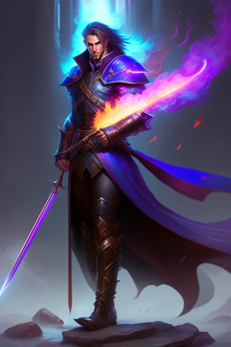 Lexica - Man, mage, rpg, dark overcoat, fluid magic aura from his body ...