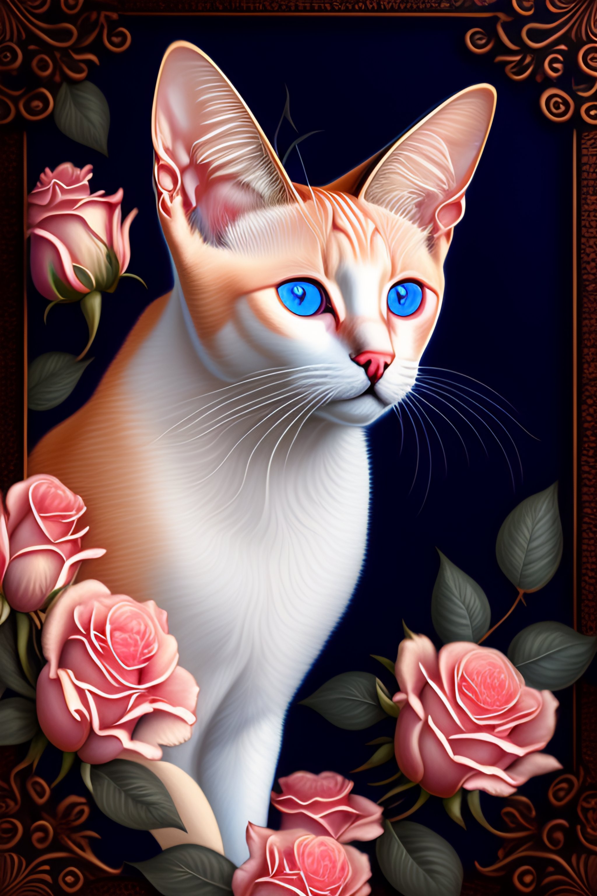 Lexica - Siamese cat with blue eyes, classical floral elements ...
