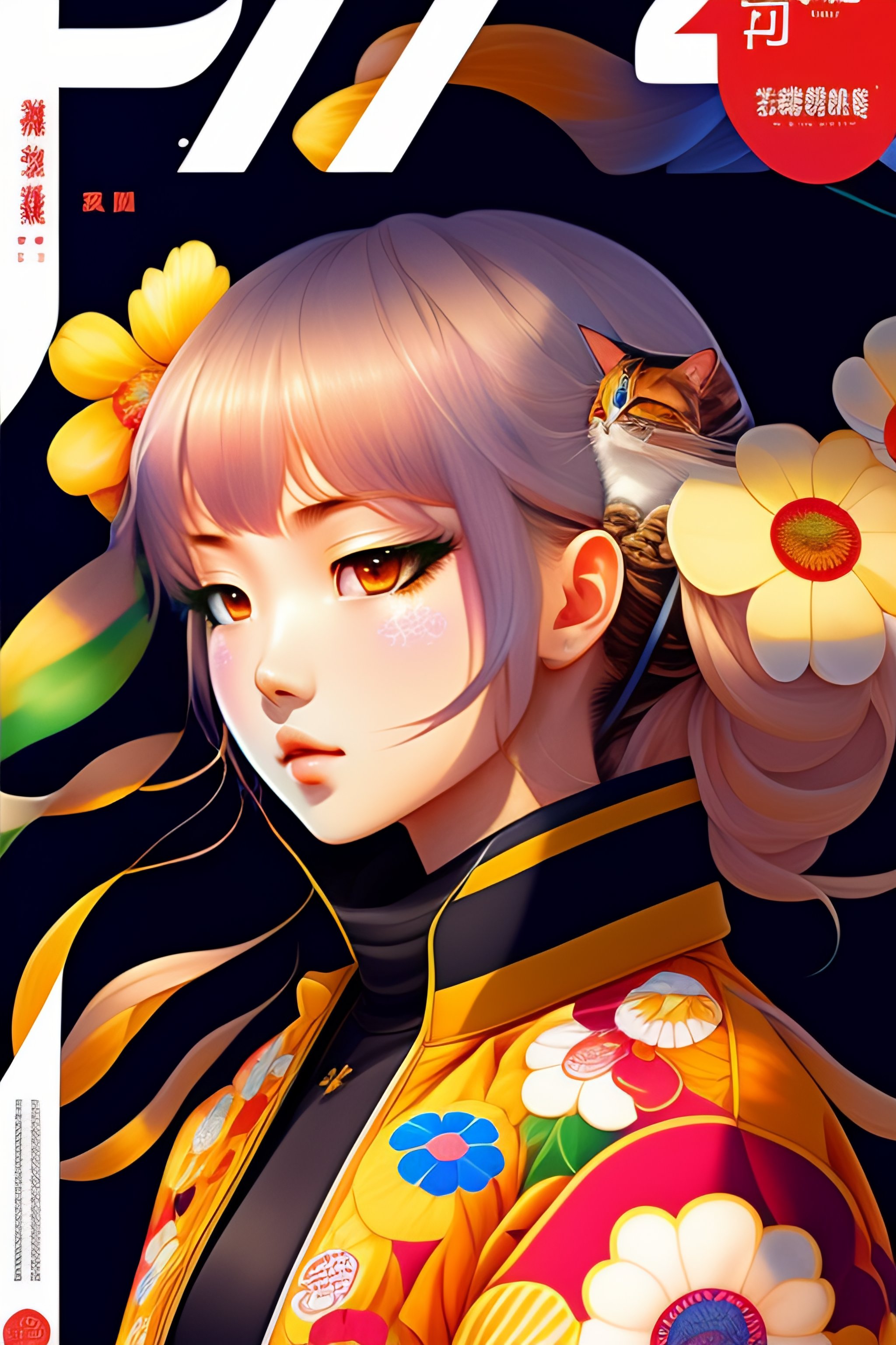 Lexica - Magazine cover poster, upper portrait of anime girl with cat ...