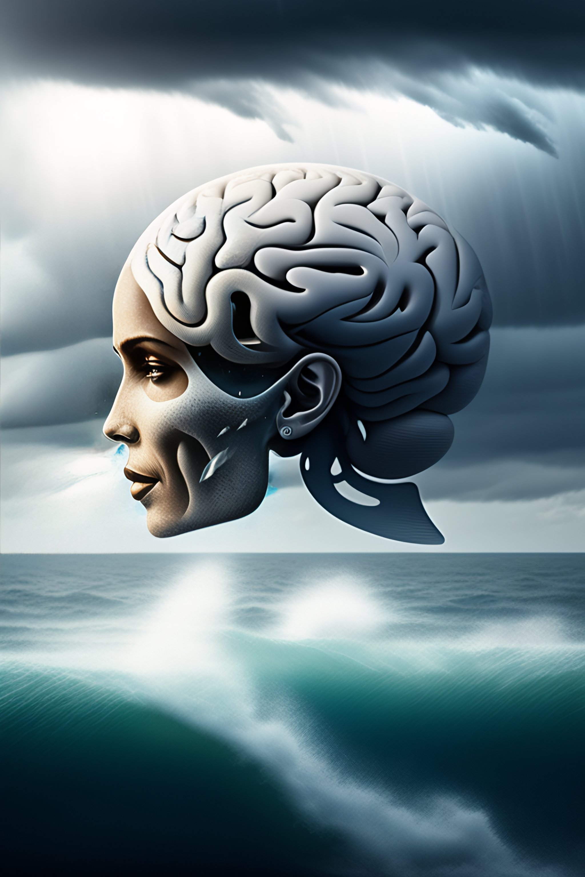 Lexica - A realistic grey human brain connected with two eyes is ...