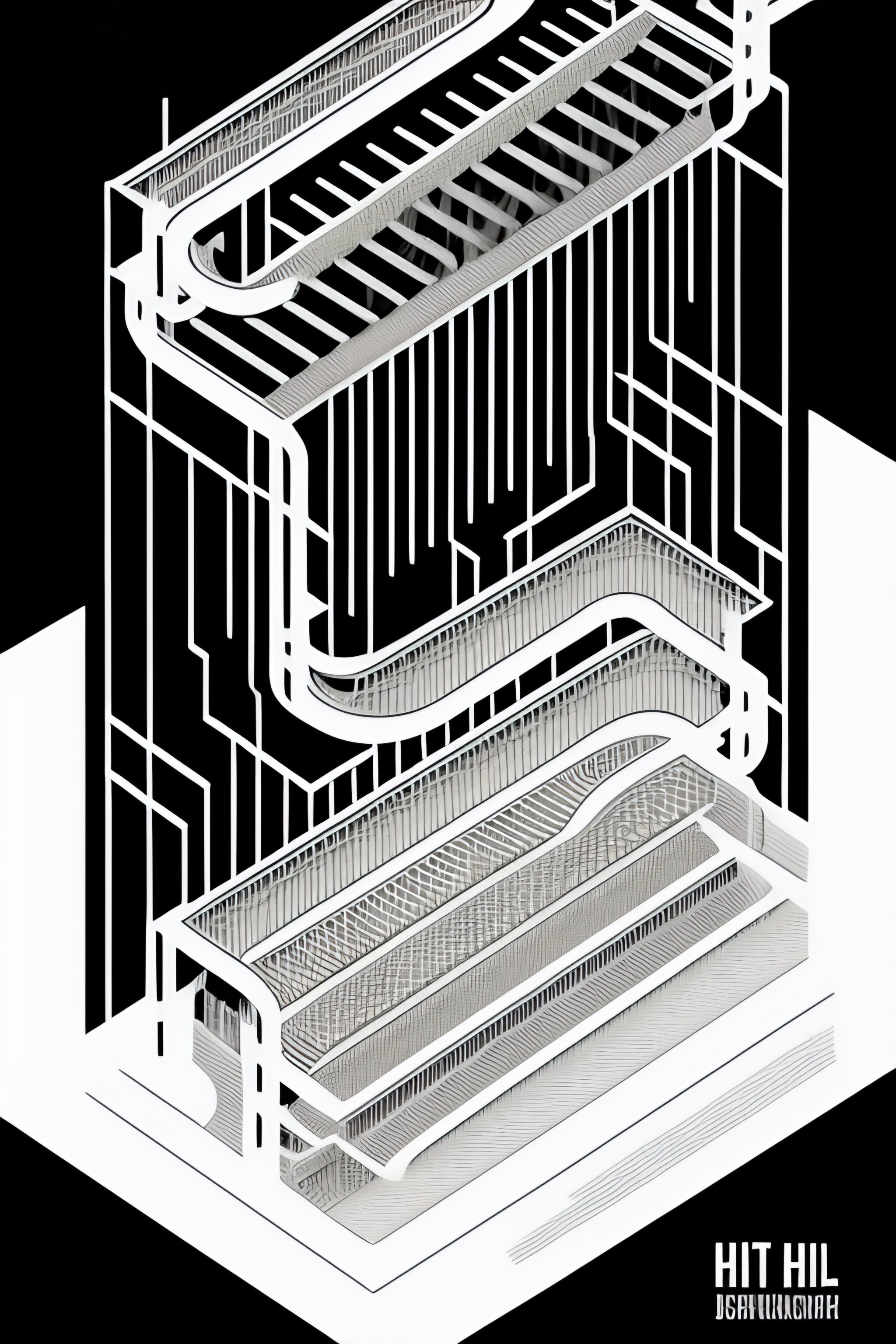 Lexica - A graphic design poster of the isometric detailed blueprint of ...