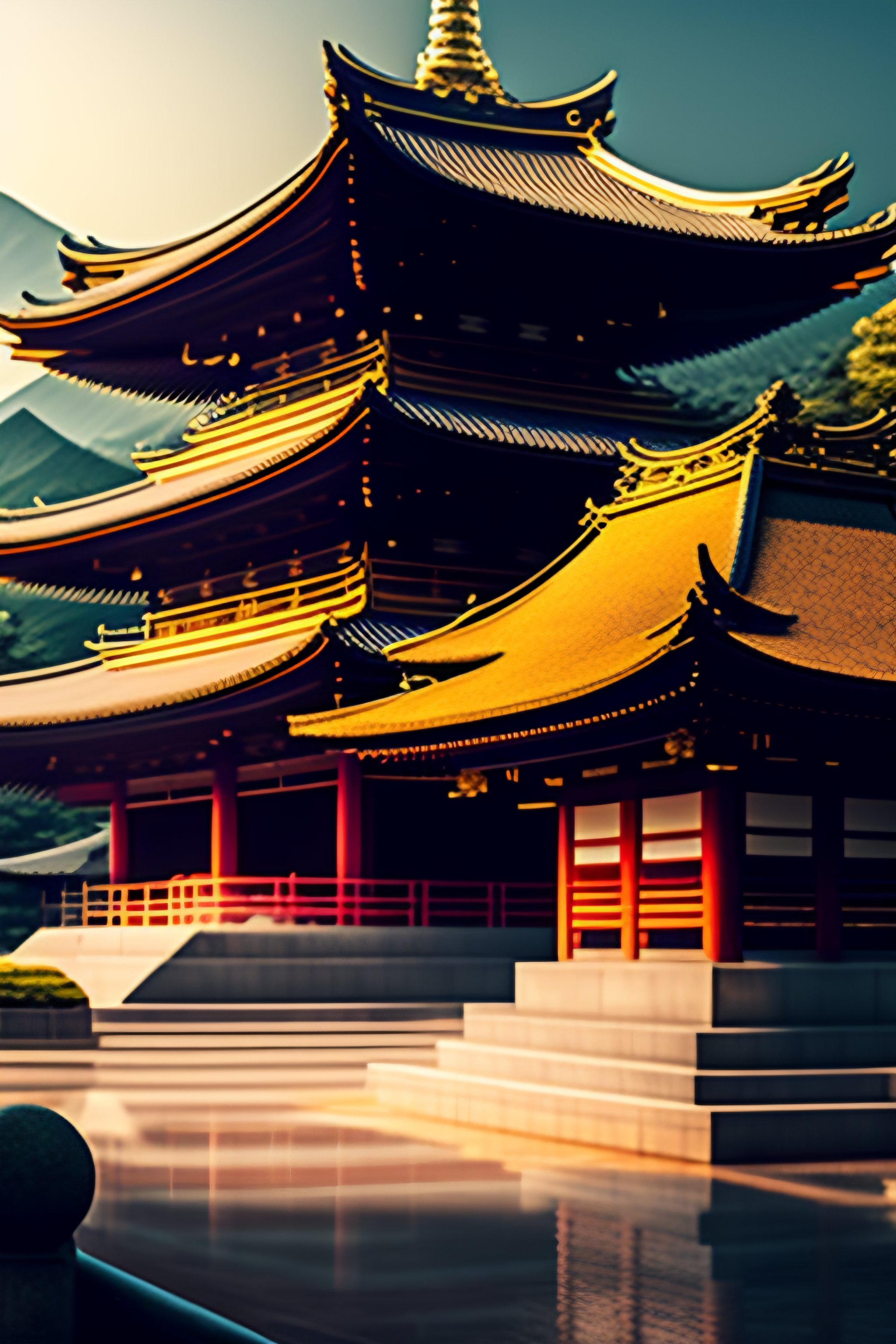 Lexica - Japanese temple background with an arena with a matt like ...