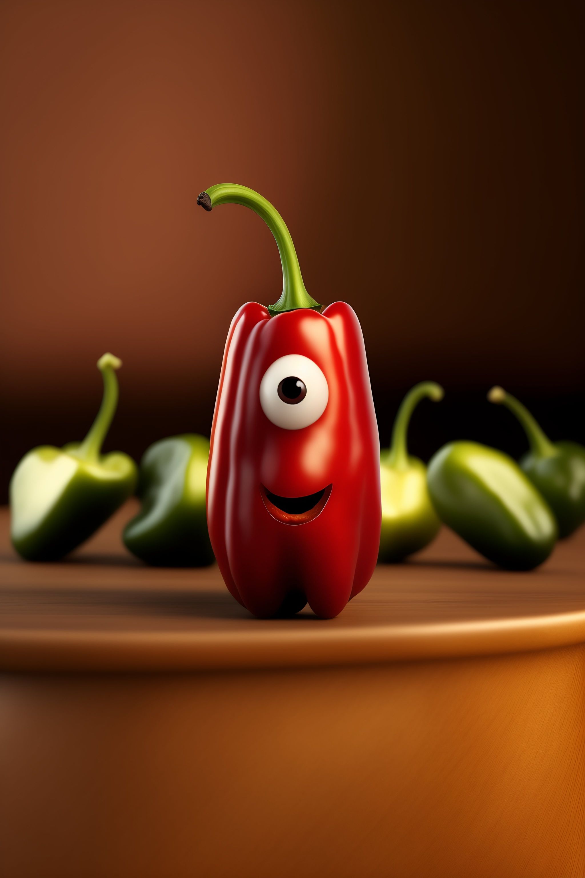 Lexica - Anthropomorphic pepper from Pixar. with facial features, hair
