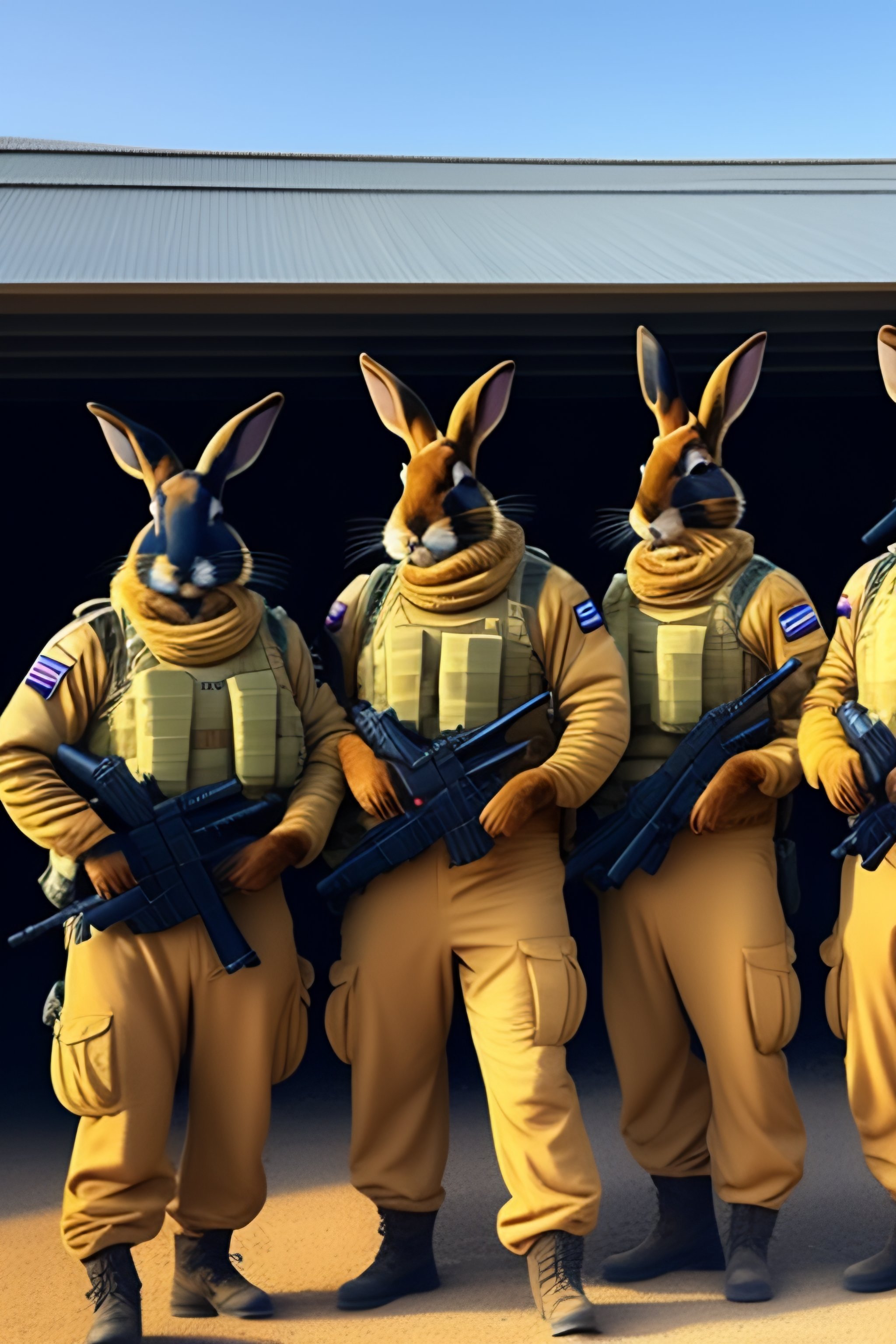Lexica - Five rabbits dressed in bulletproof vests hold Kalashnikov ...