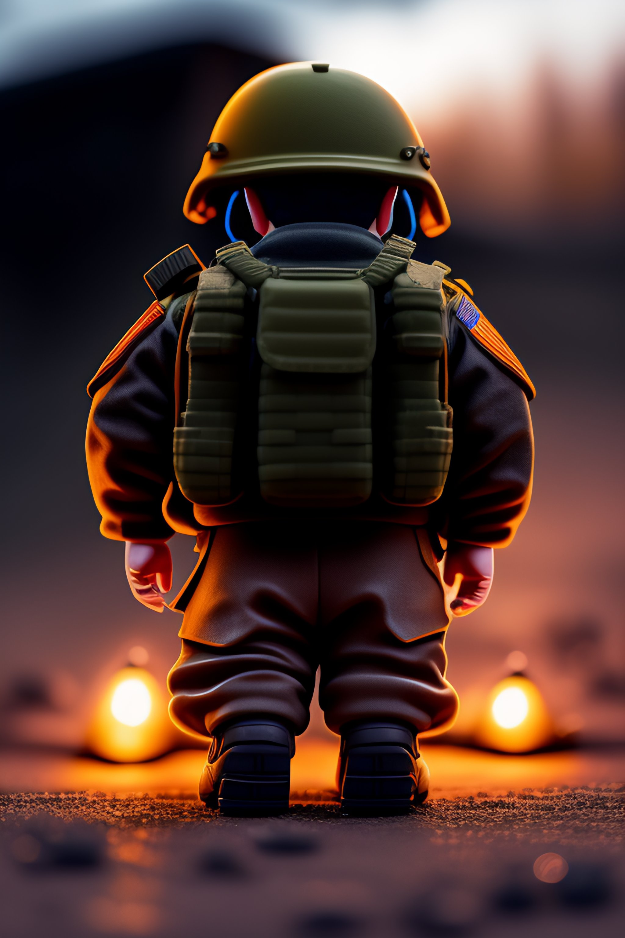 Lexica - An exhausted peppa pig at the frontlines in the army at night ...