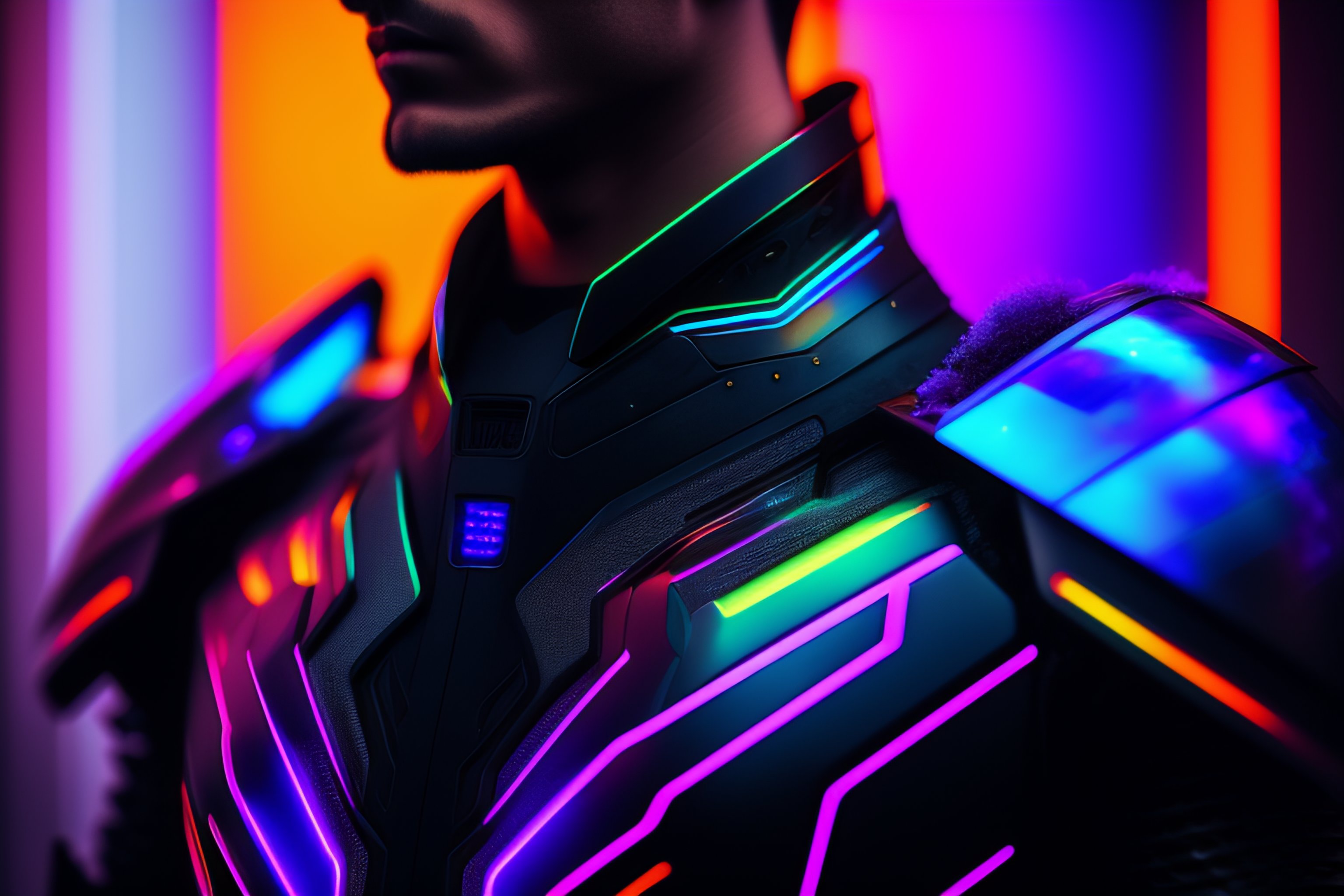 Lexica - A photograph of a cyberpunk armour made of black titanium and ...