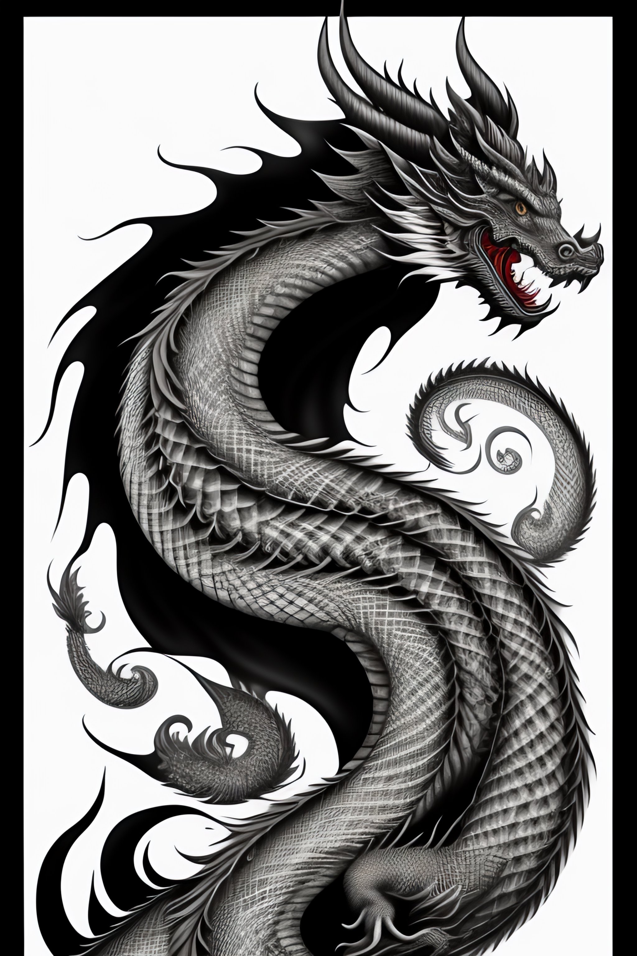 Lexica - Chinese full dragon tattoo, 8k, high resolution, blackwork ...