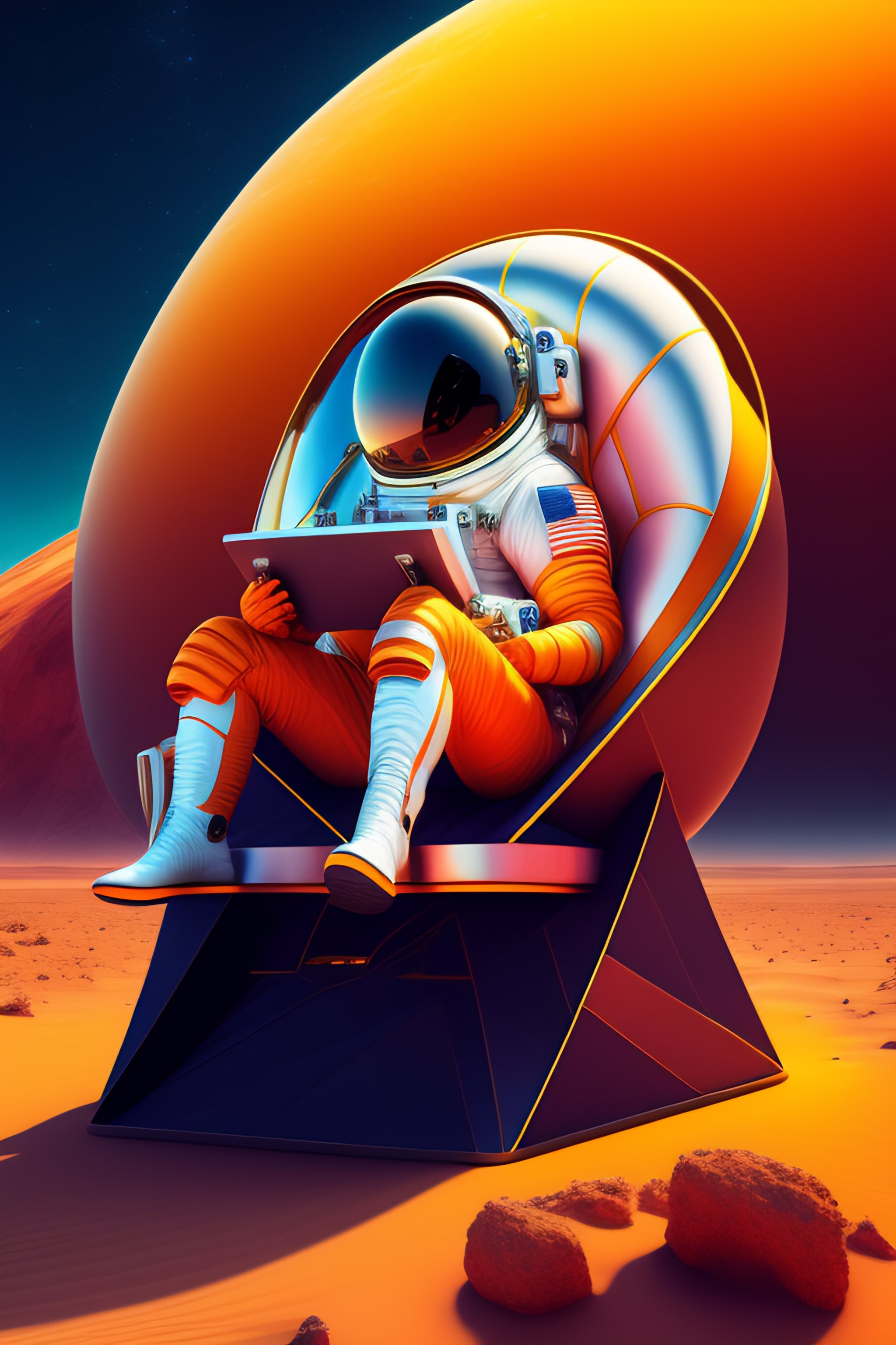 Lexica - An astronaut resting on mars in a beach chair, vibrant ...