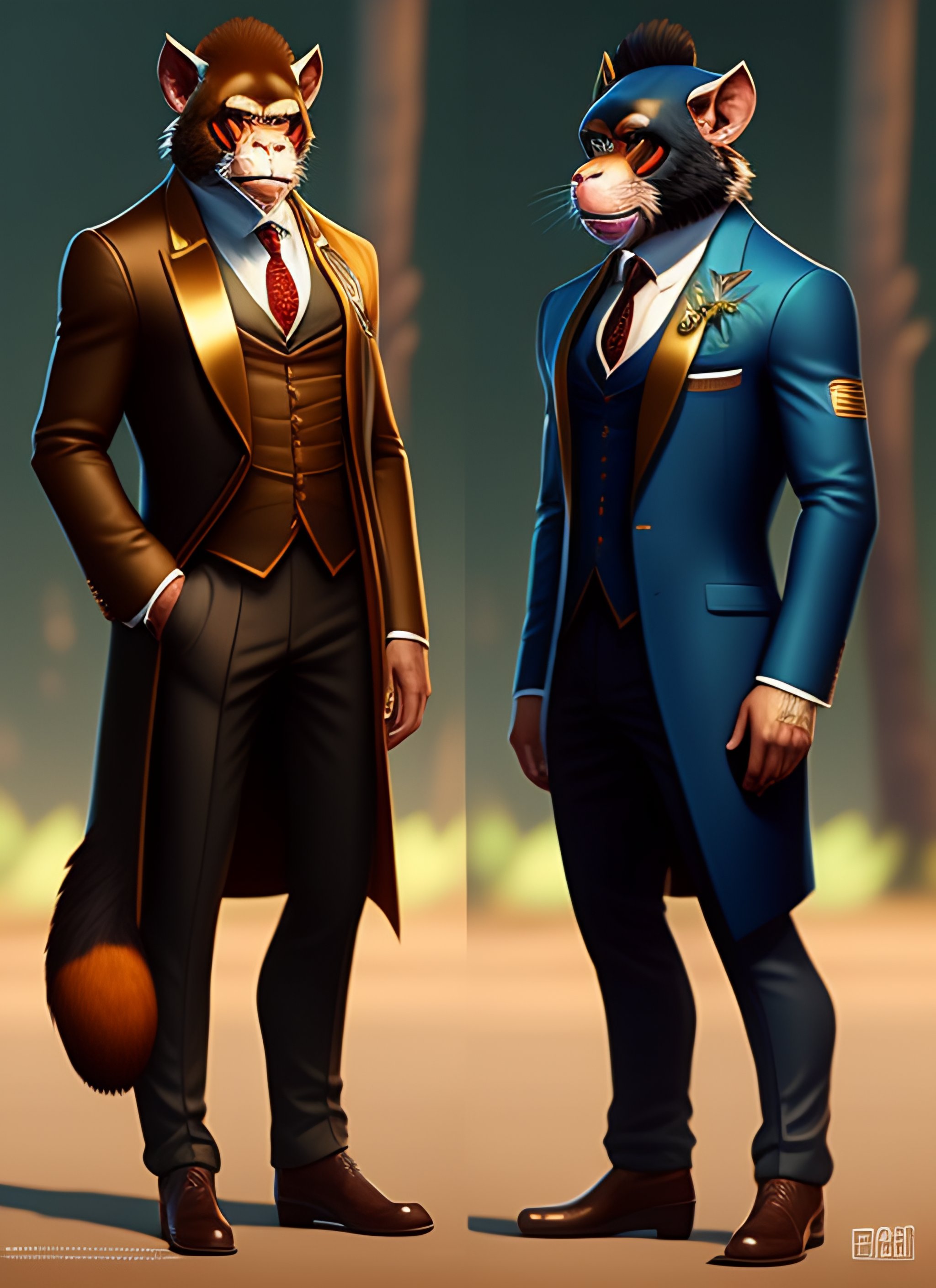 Lexica - Anthro furry humanoid monkey, three piece suit, checking watch ...