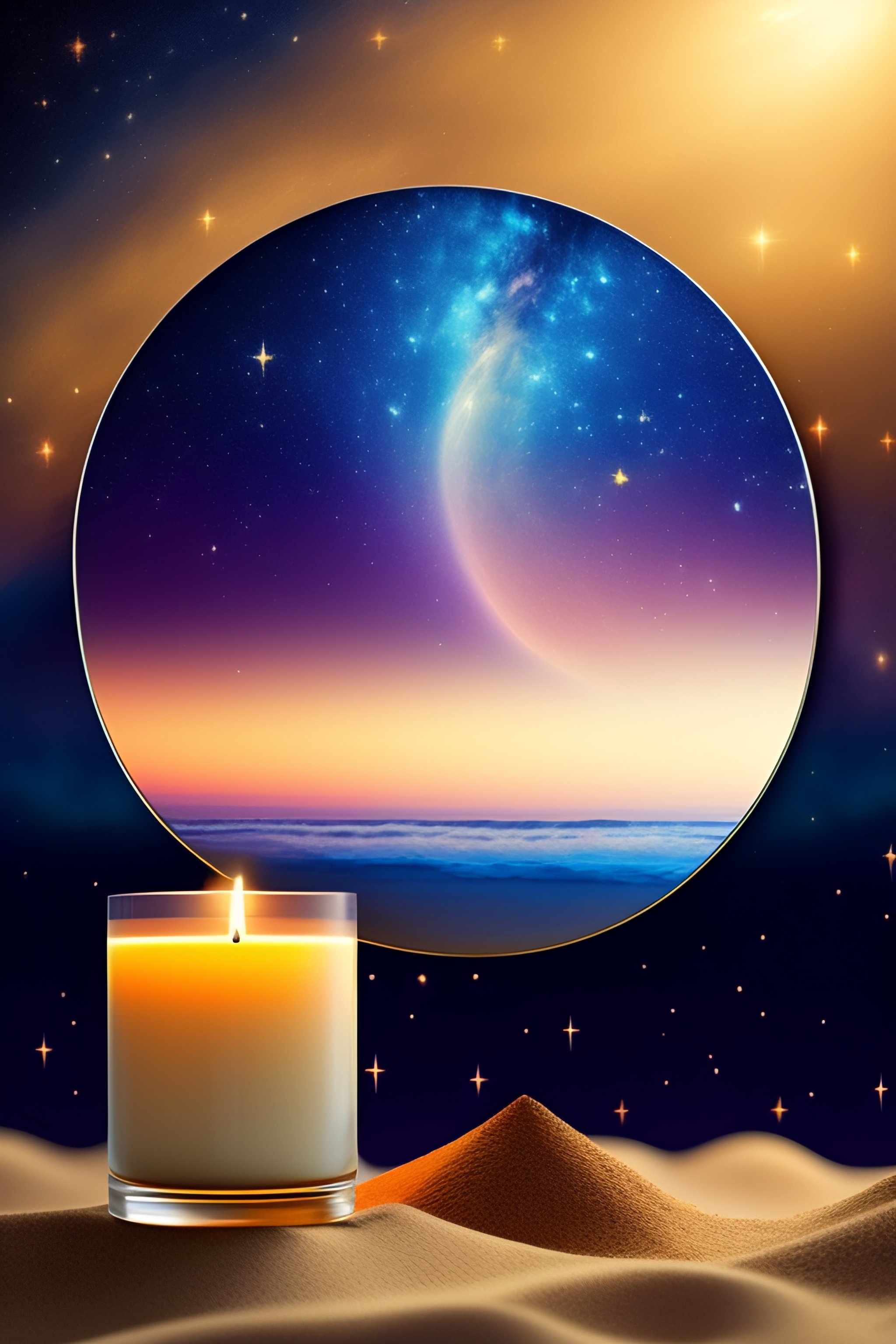 Lexica - Design beach, stars, sky label for candle