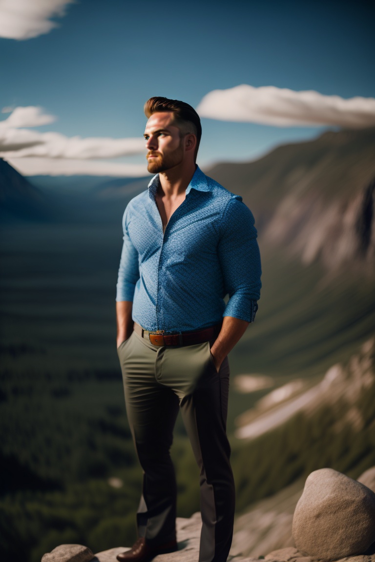 Lexica - Portrait of a man looking fiercely into the distant mountains ...