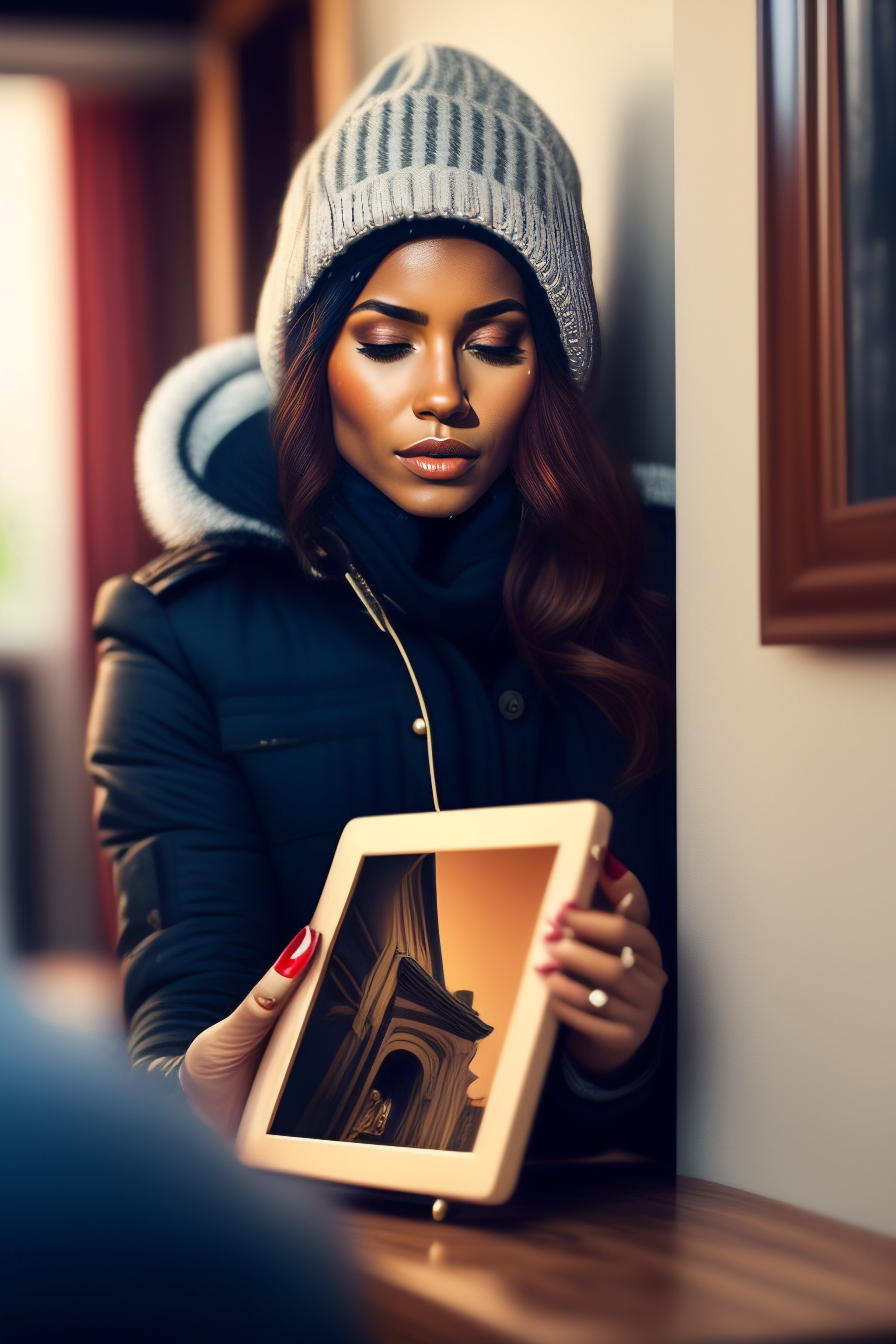 Lexica - Female robber stealing a picture in a house