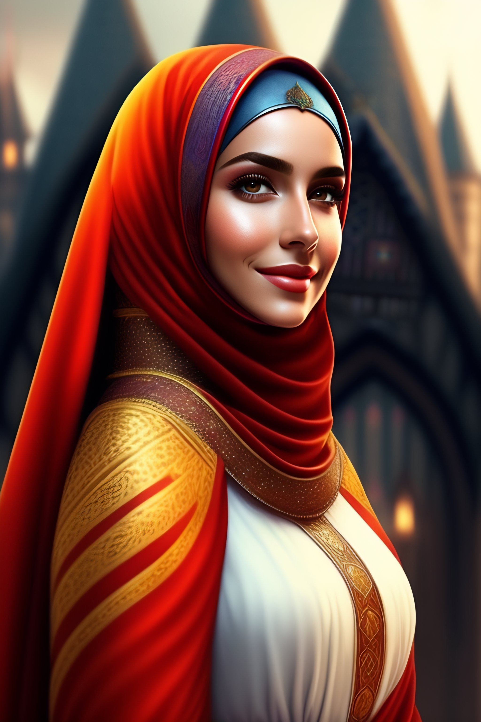 Lexica - Cute hijab girl in medieval mage clothing