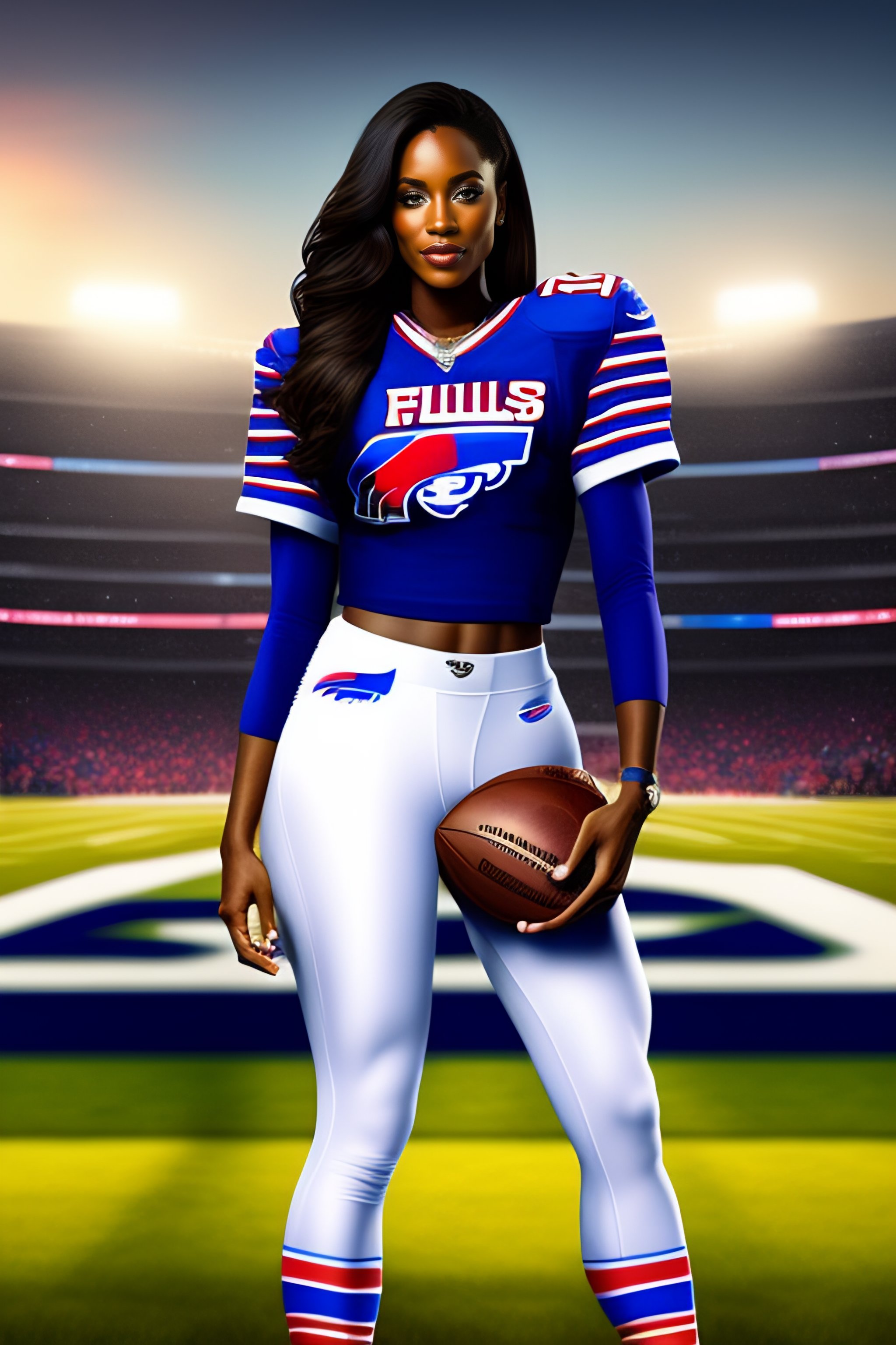 Lexica - Create a picture of a beautiful woman wearing buffalo bills gear