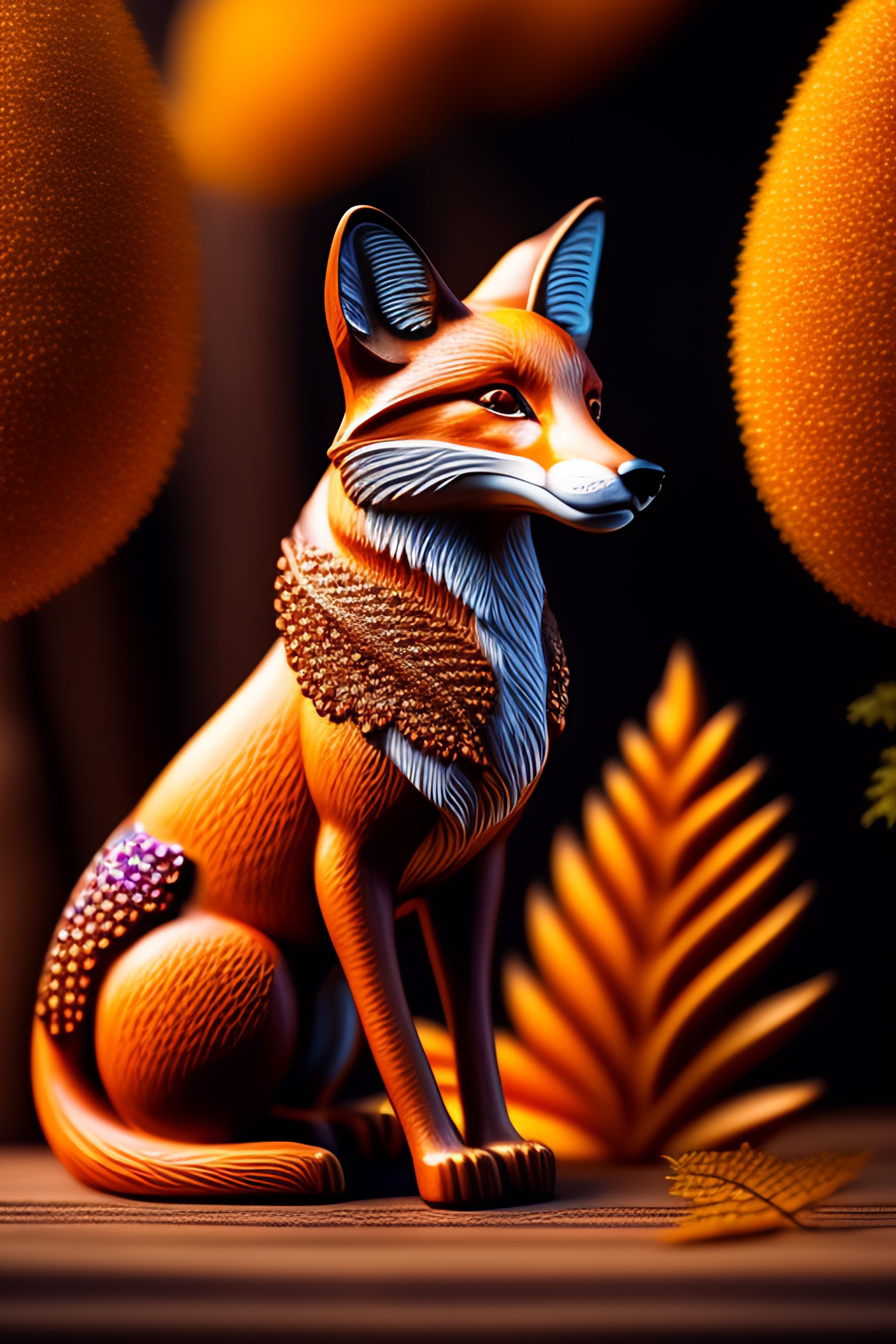 Lexica - A photo-real delicate sculpture of an ornate fox in front of ...