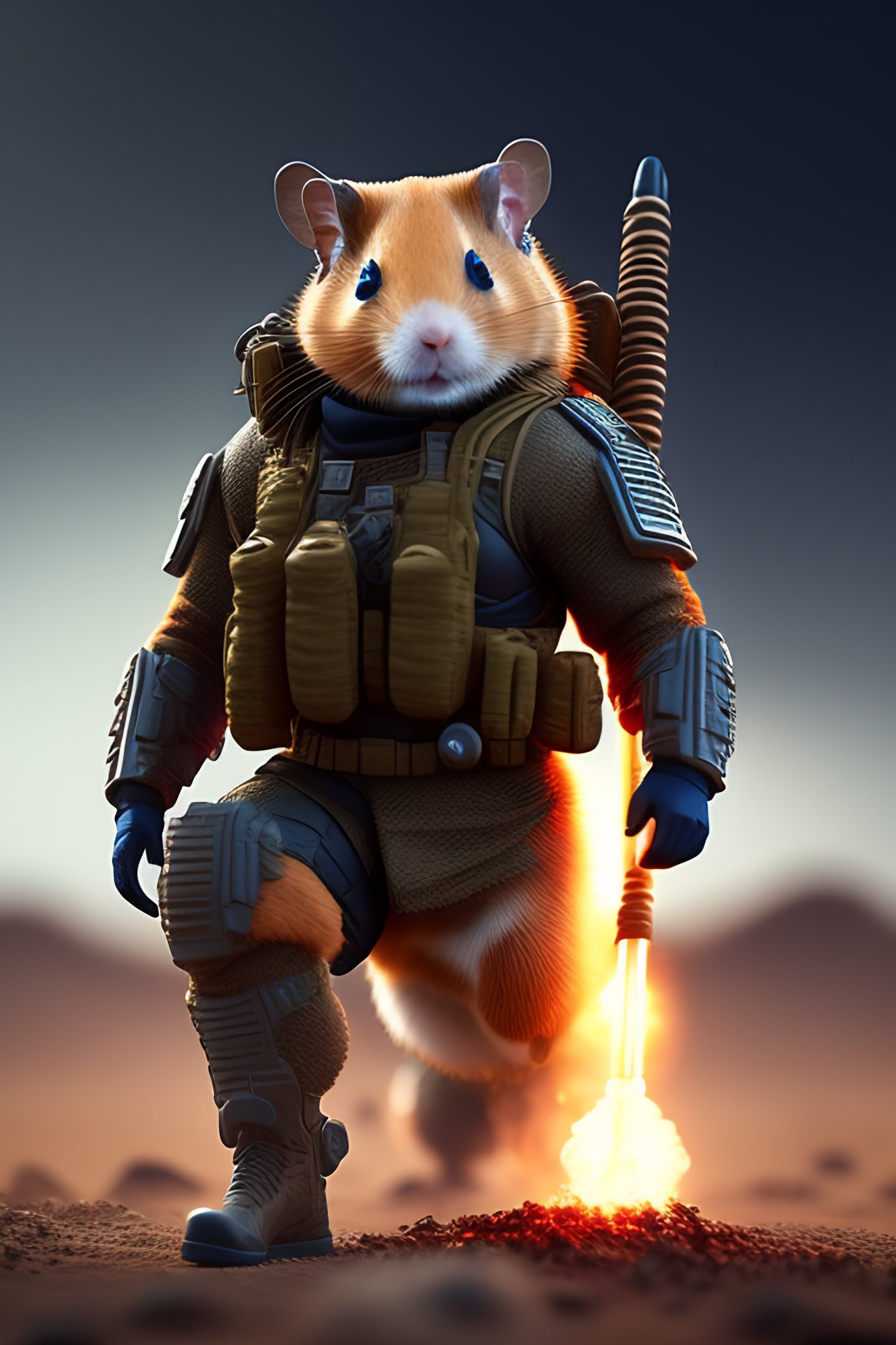 Lexica - Anthropomorphic hamster cyber warrior in a burnt land ...