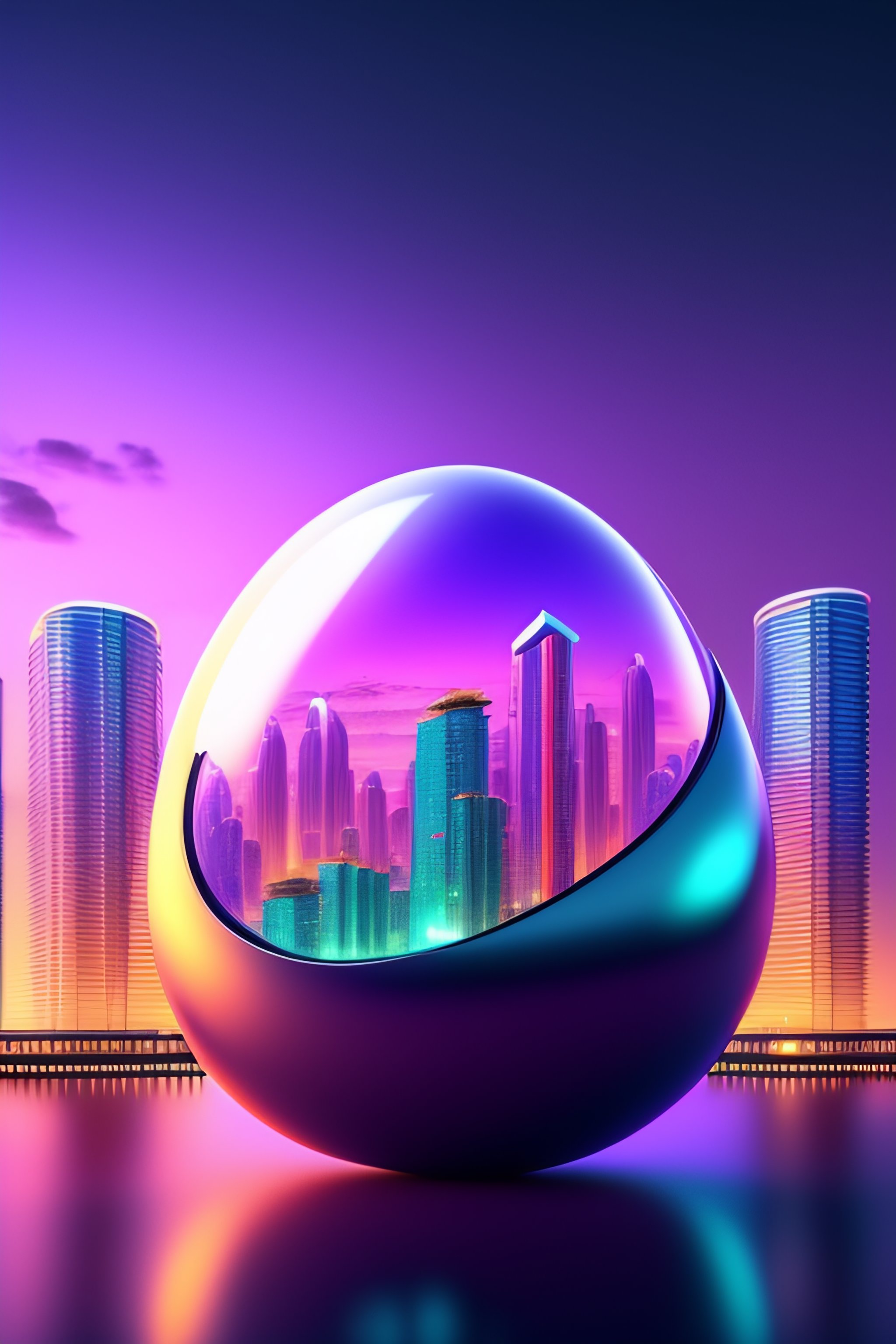 Lexica - A chicken hatching out of an egg with a futuristic city in the ...
