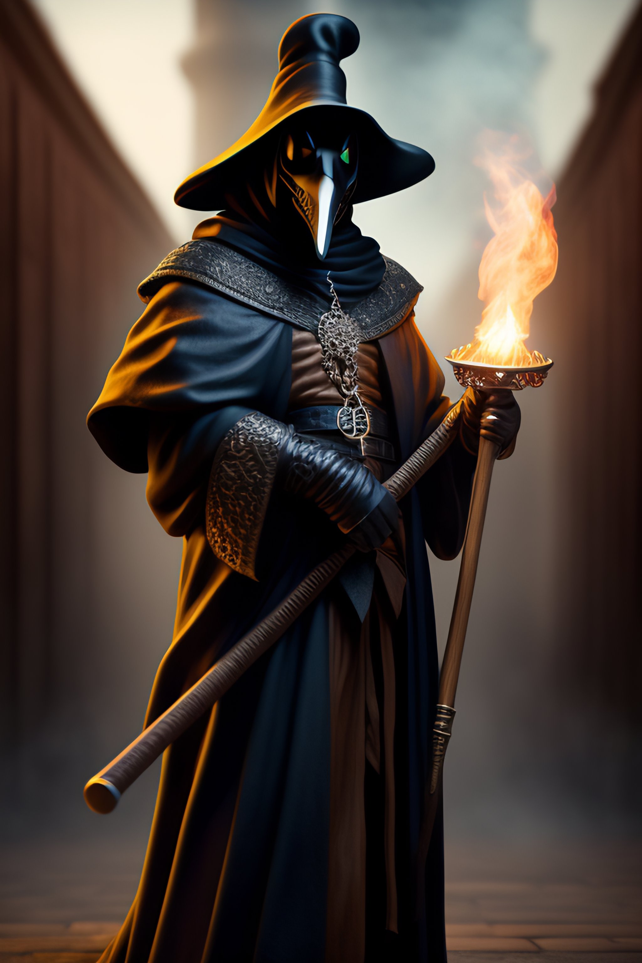 Lexica - A plague doctor holding a staff in one hand and a skull in the ...