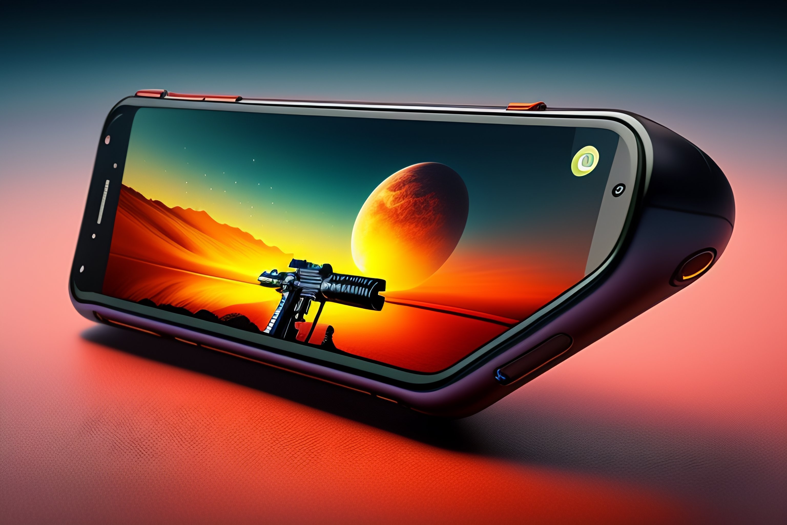Lexica - Smartphone shaped like gun, illustrated, 2d, psychedelic