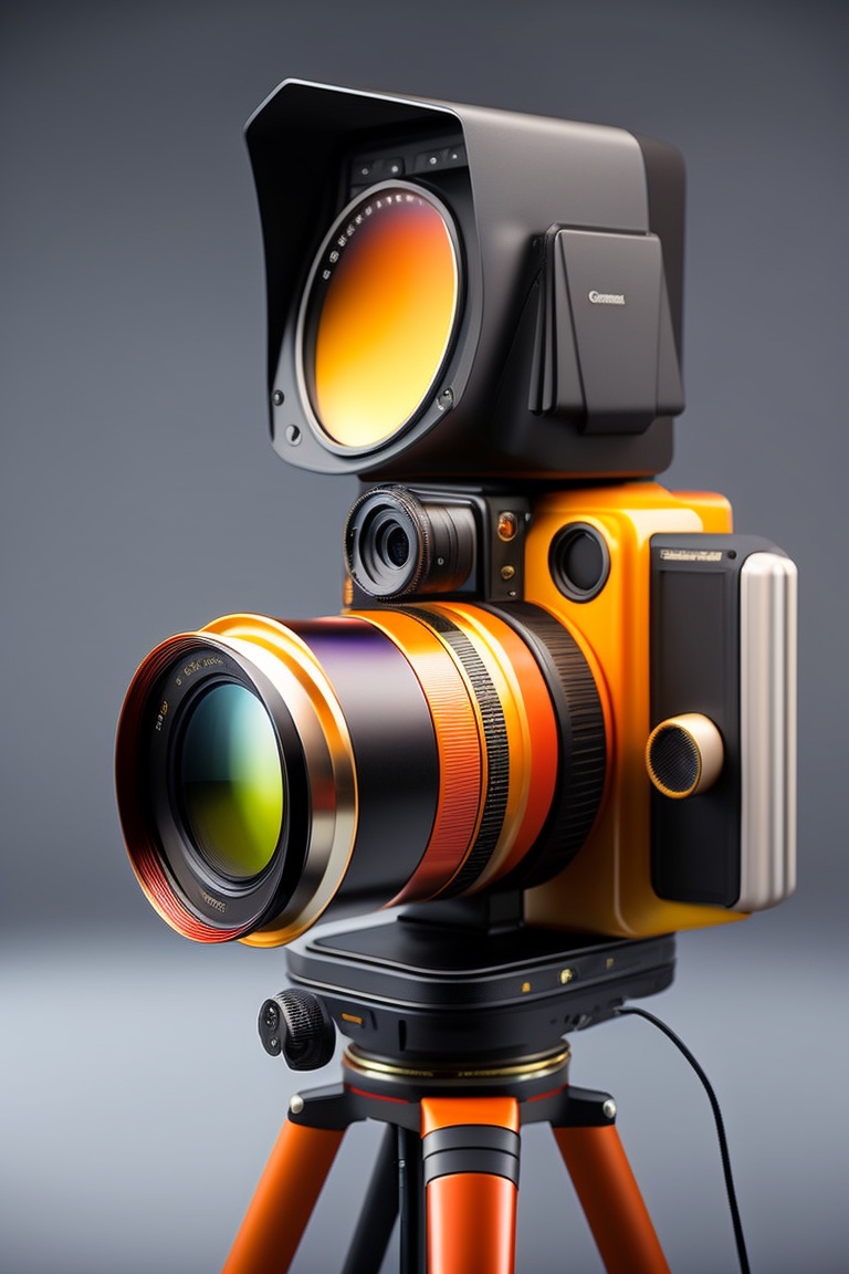Lexica - A retro digital cinema camera made of titanium on a tripod ...