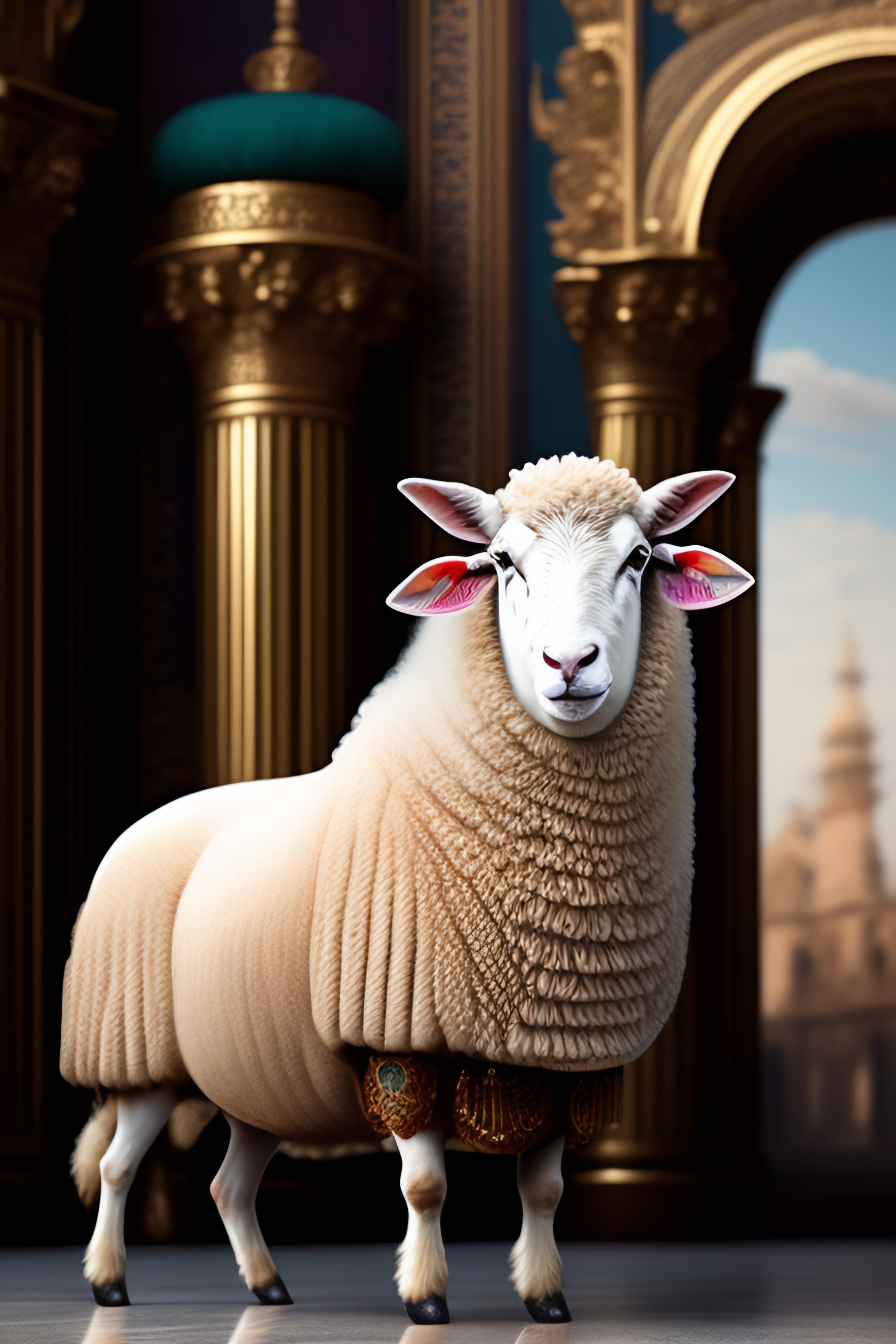 Lexica - Sheep in baroque armor in front of jelly palace