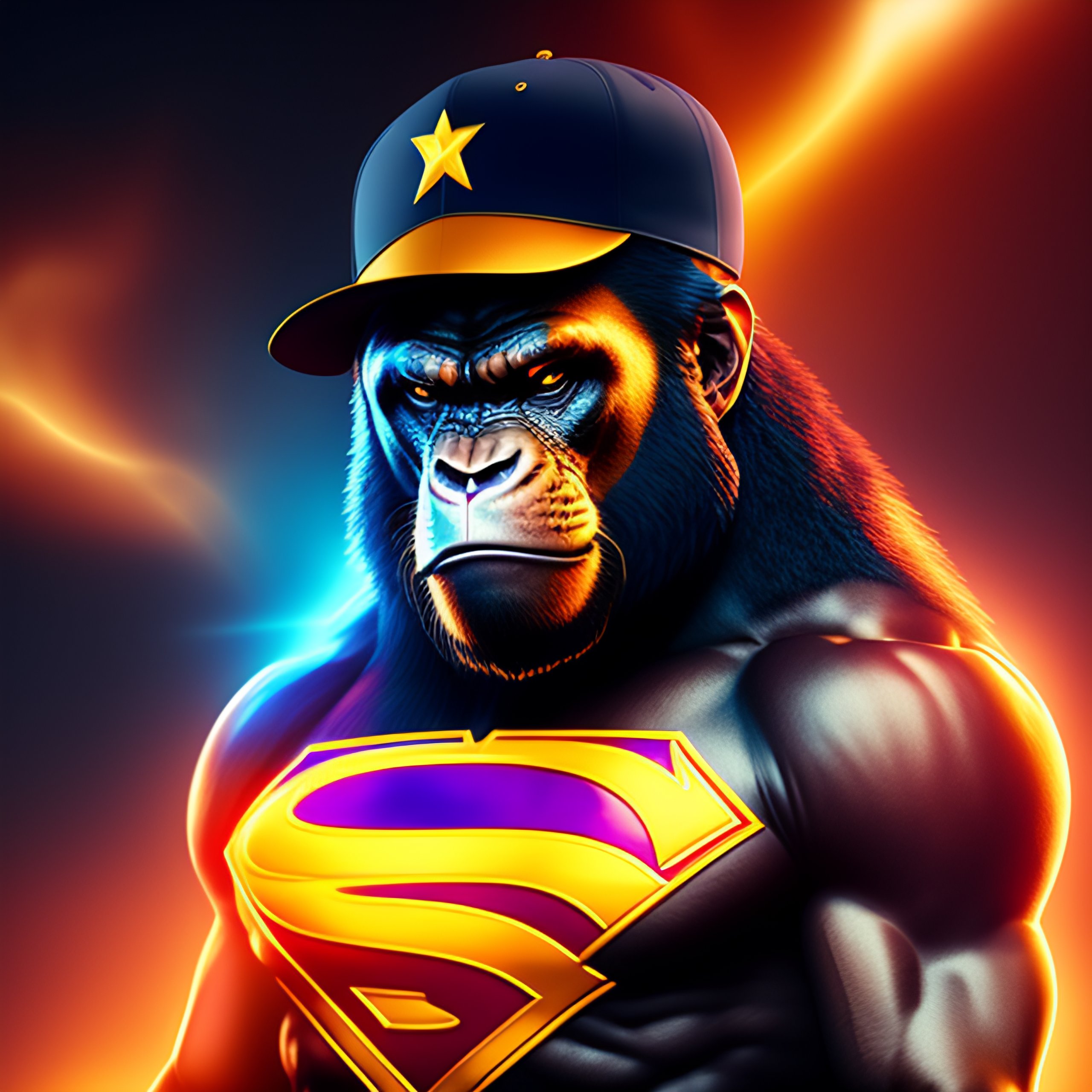 Lexica - Super Hero Ape wearing a cap and t-shirt with x logo and a big ...