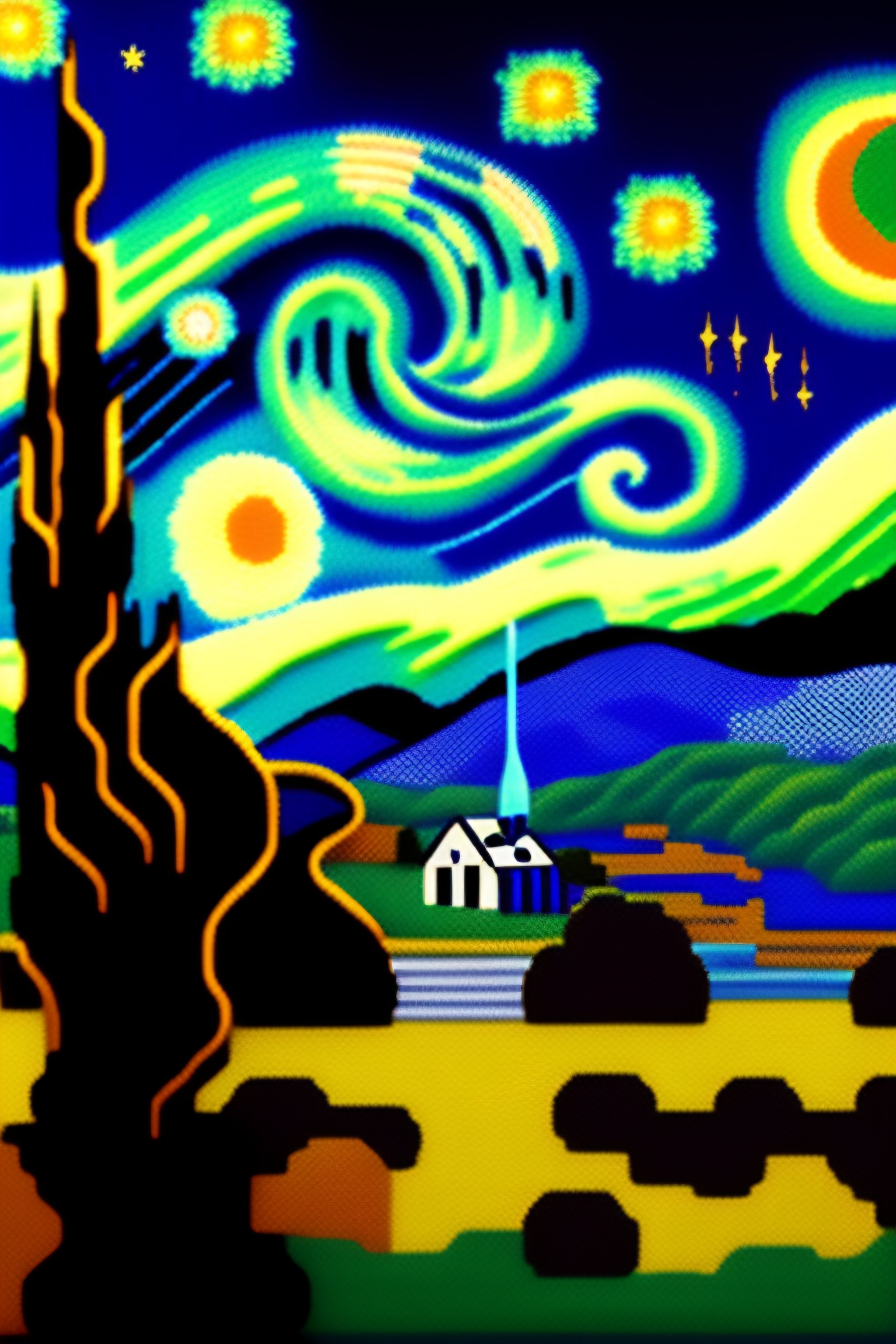 Lexica - A 8-bit graphic of Van Gogh's starry night