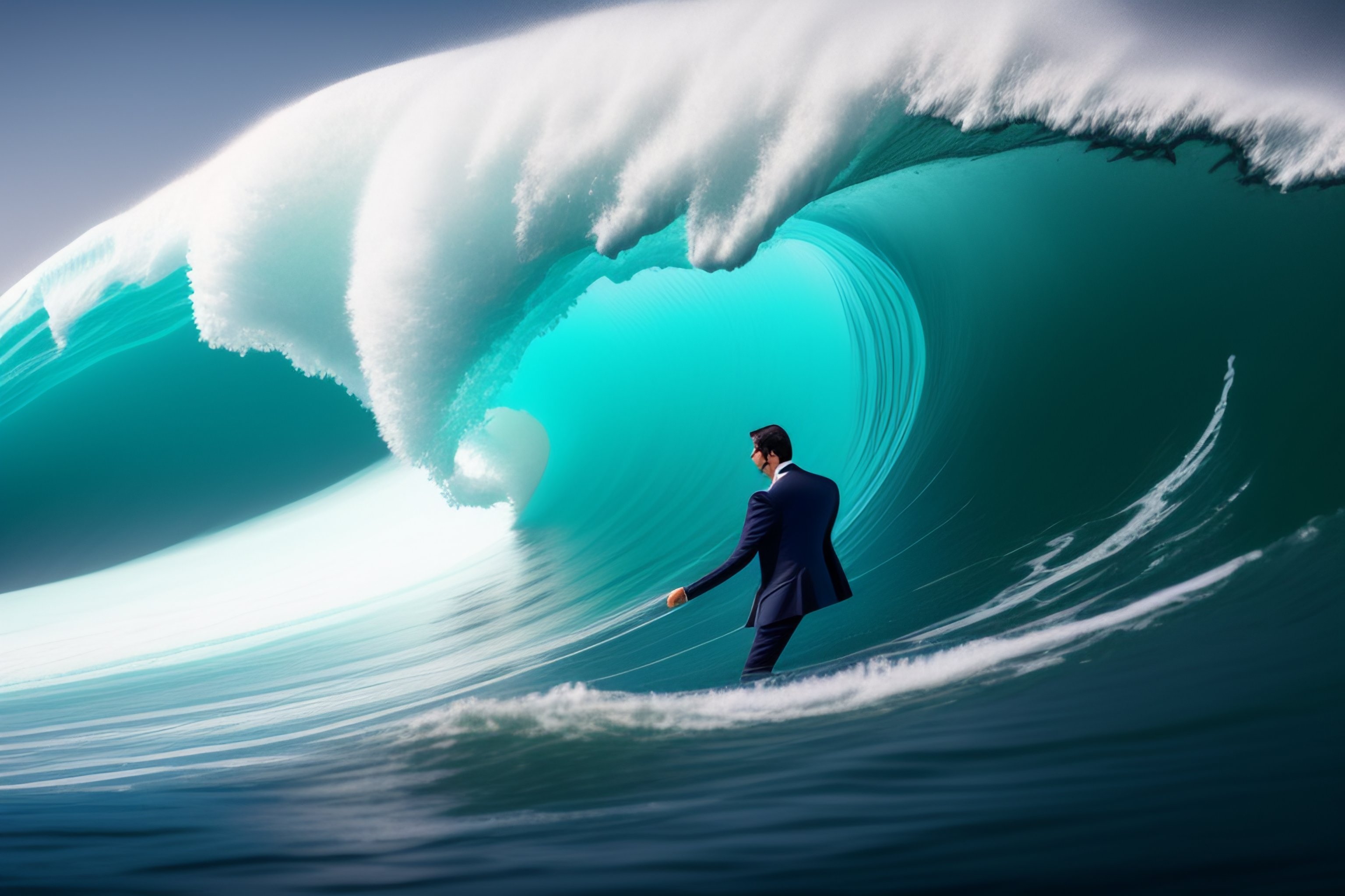 Lexica - Un business man en costume en train de faire du surf sur une ...