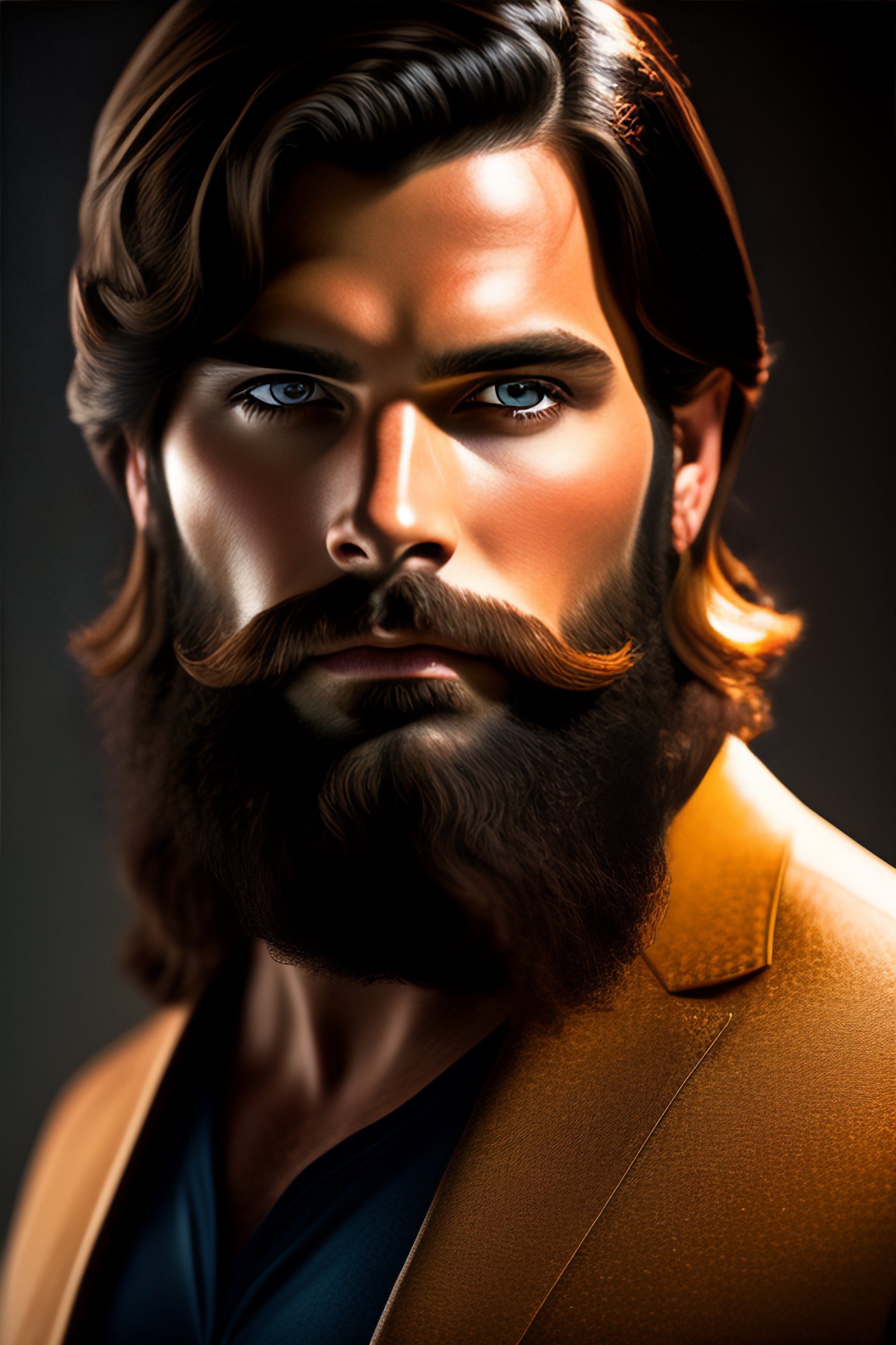 Lexica - Picture of a weak man with natty long brown hair, beard, deco ...