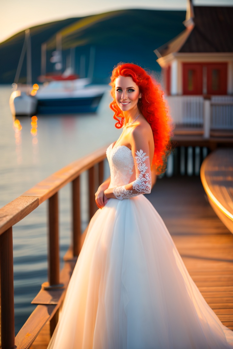 Lexica - A stunning photograph of a real blonde bride, standing on a ...