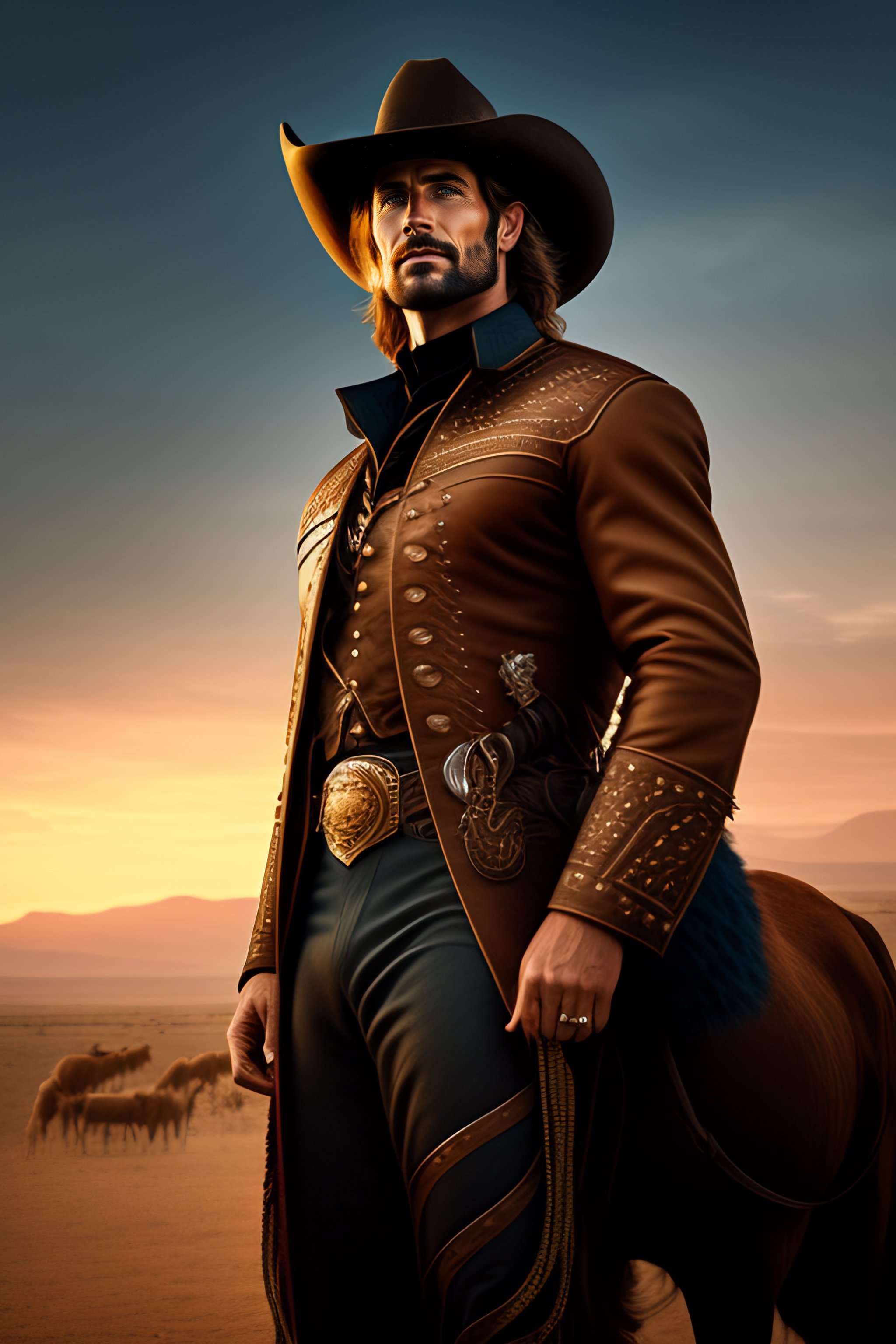 Lexica - Potrait of cowboy in a epic future