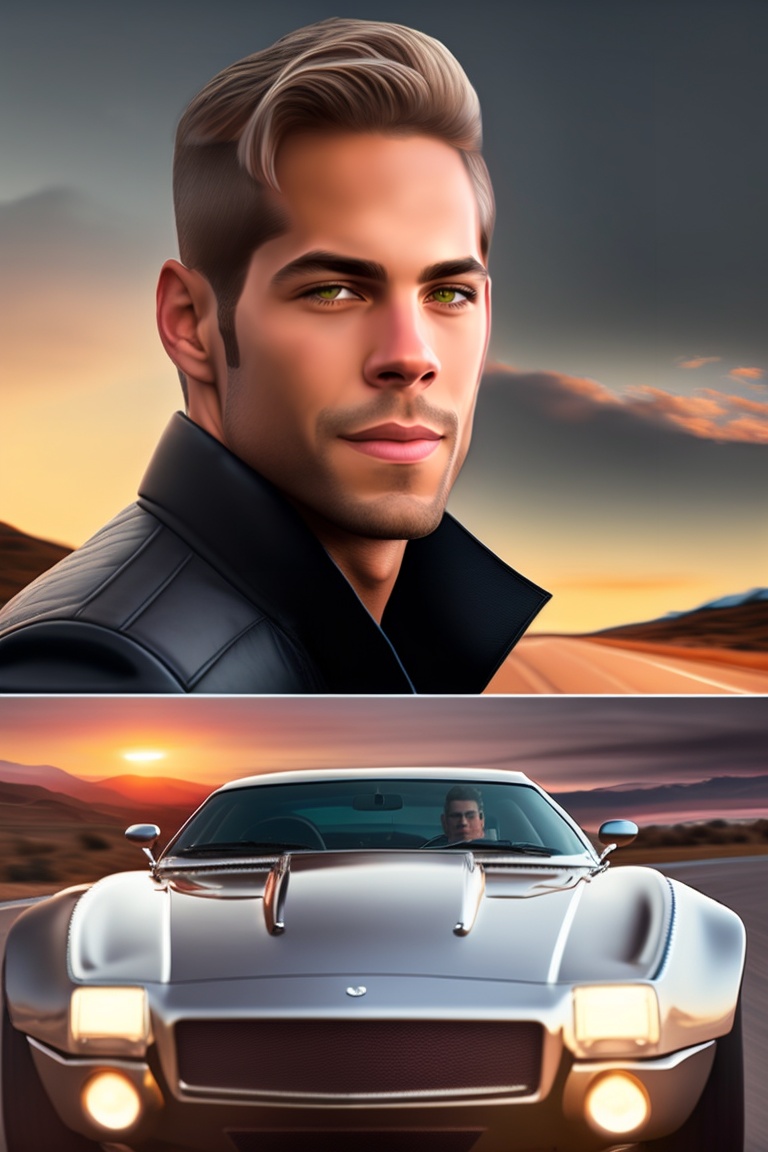 Lexica - A realistic image of Paul Walker sitting in a car, facing ...