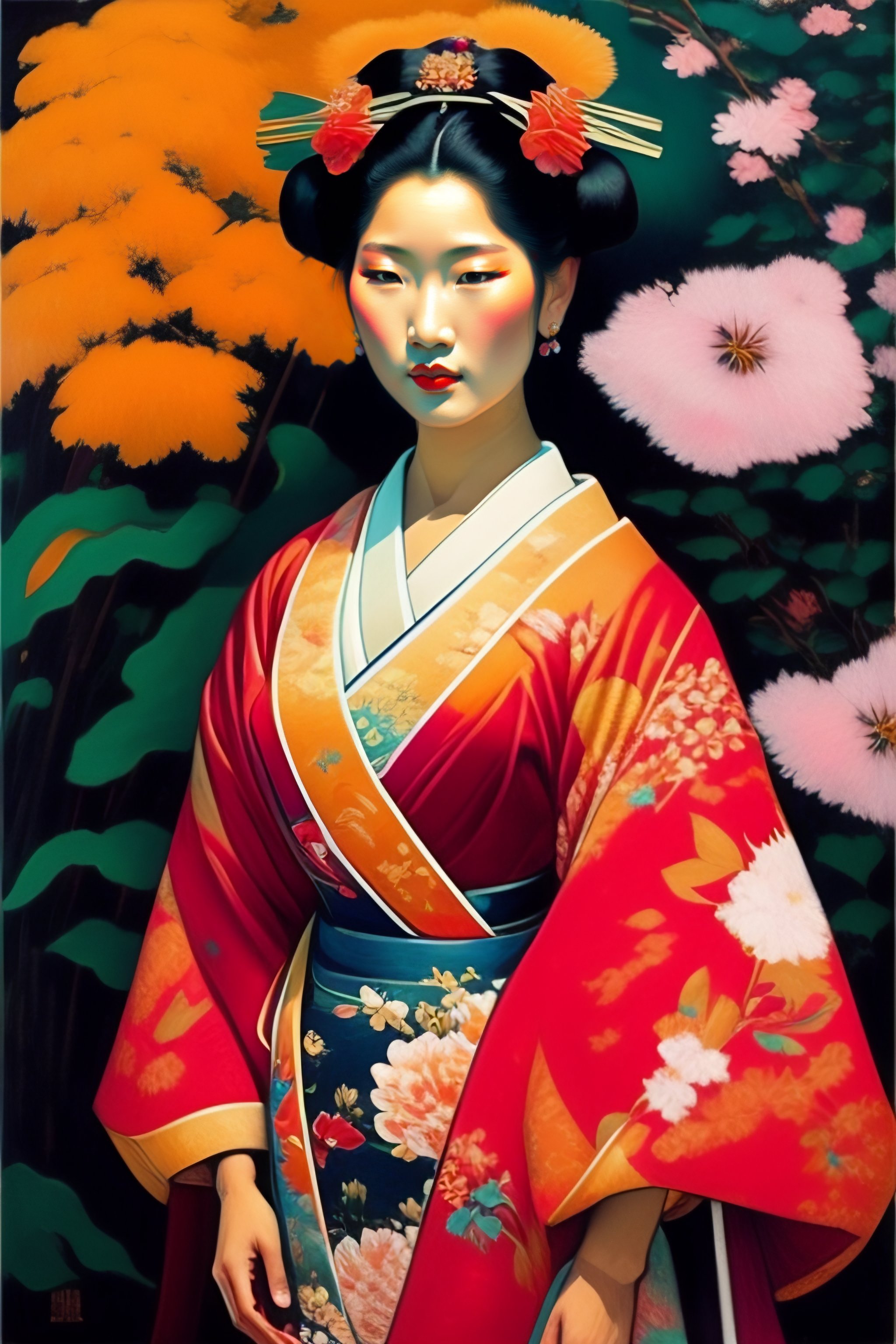 Lexica - Full body artwork of a beautiful geisha, wearing a flowery ...
