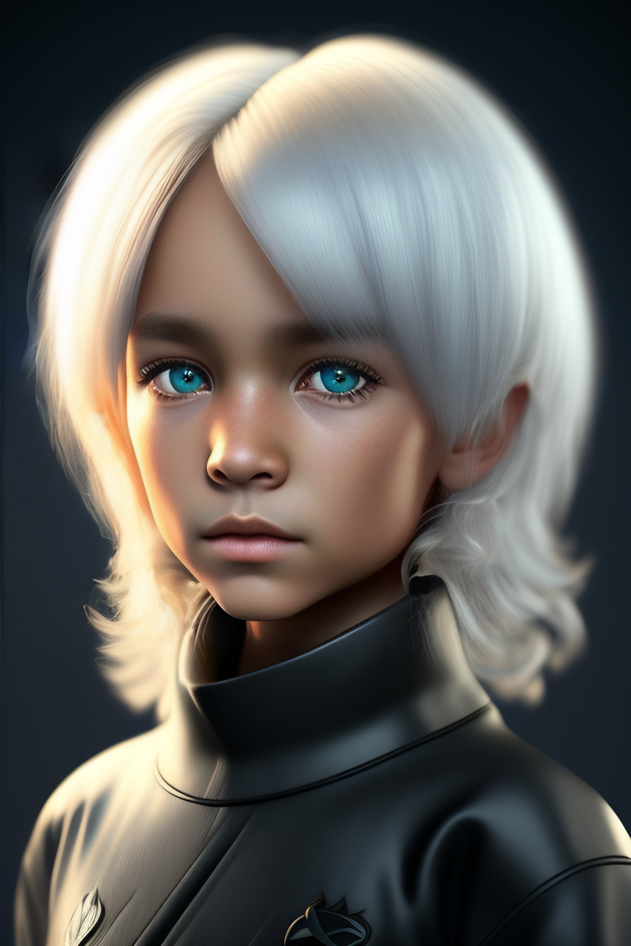 Lexica - Grey alien with black eyes, blonde mop hair, shark teeth