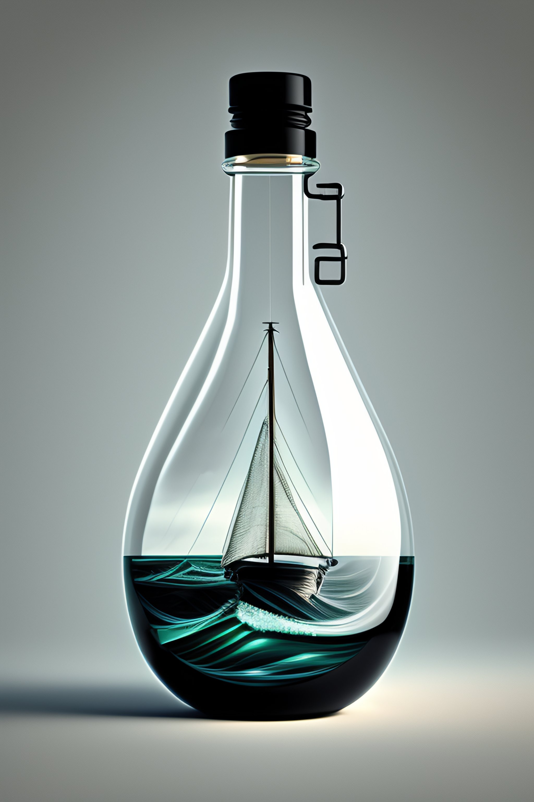 Lexica - A sailboat inside a glass bottle lying horizontally on a stand ...