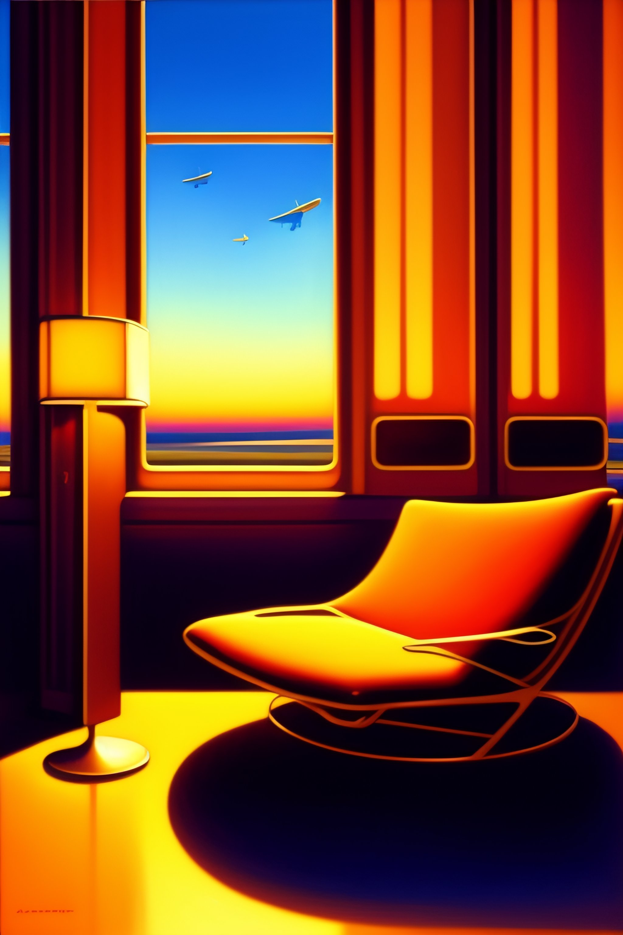 Lexica - Night. woman alone in the spacious airport lounge. painting by ...