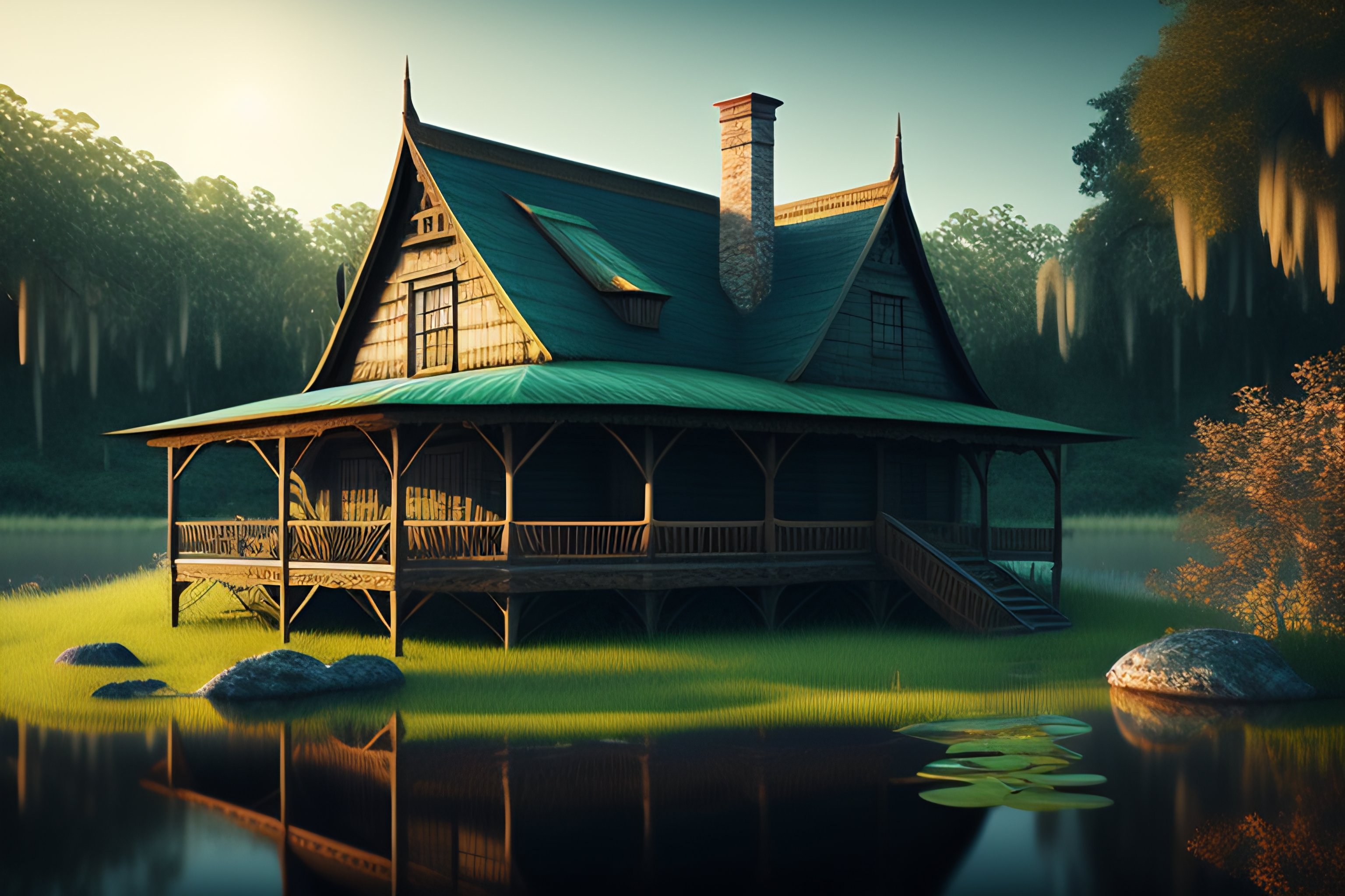 Lexica - The house in the swamp, photorealistic