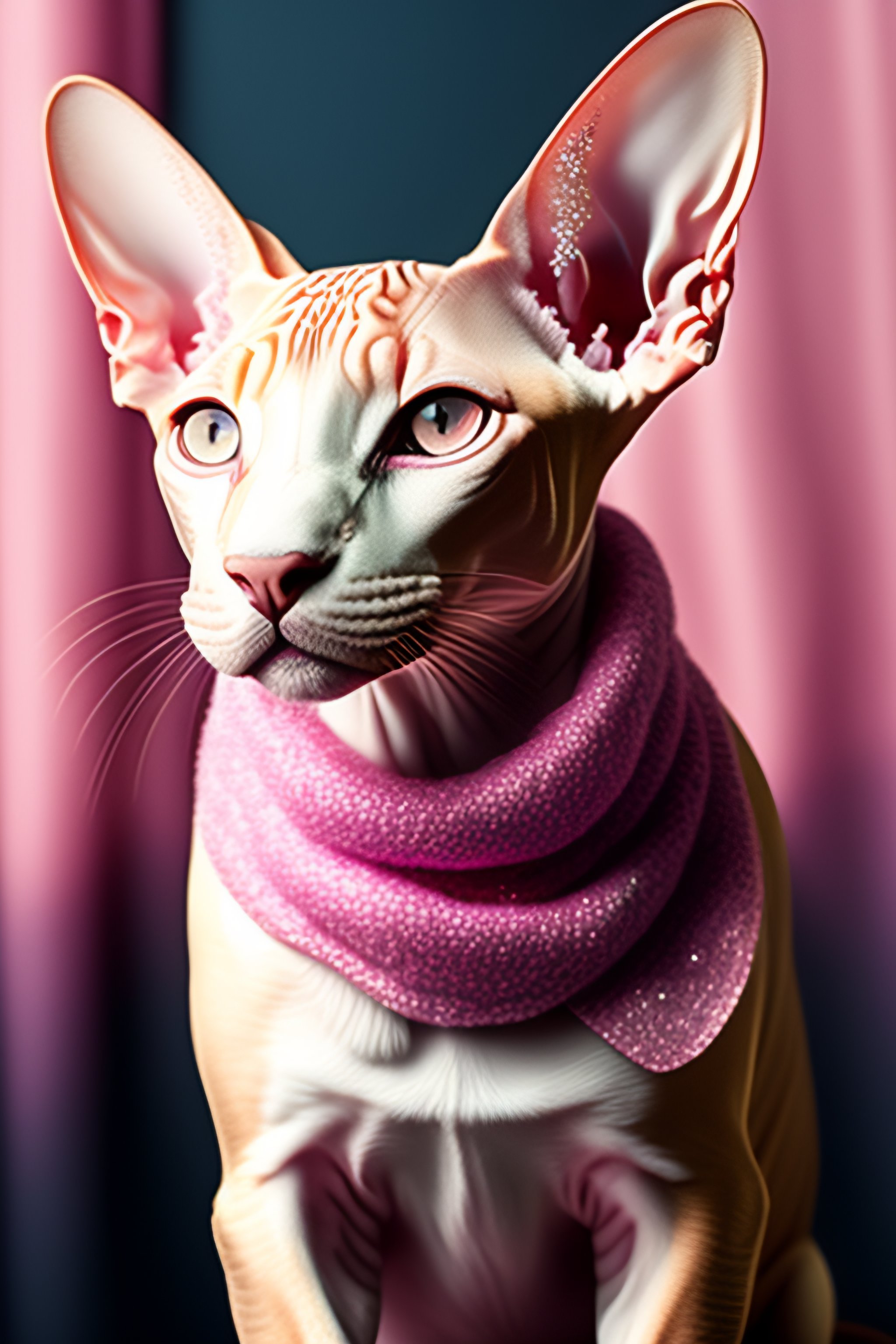Lexica - Pastel pink baby sphynx wearing glitter scarf with diamond ...