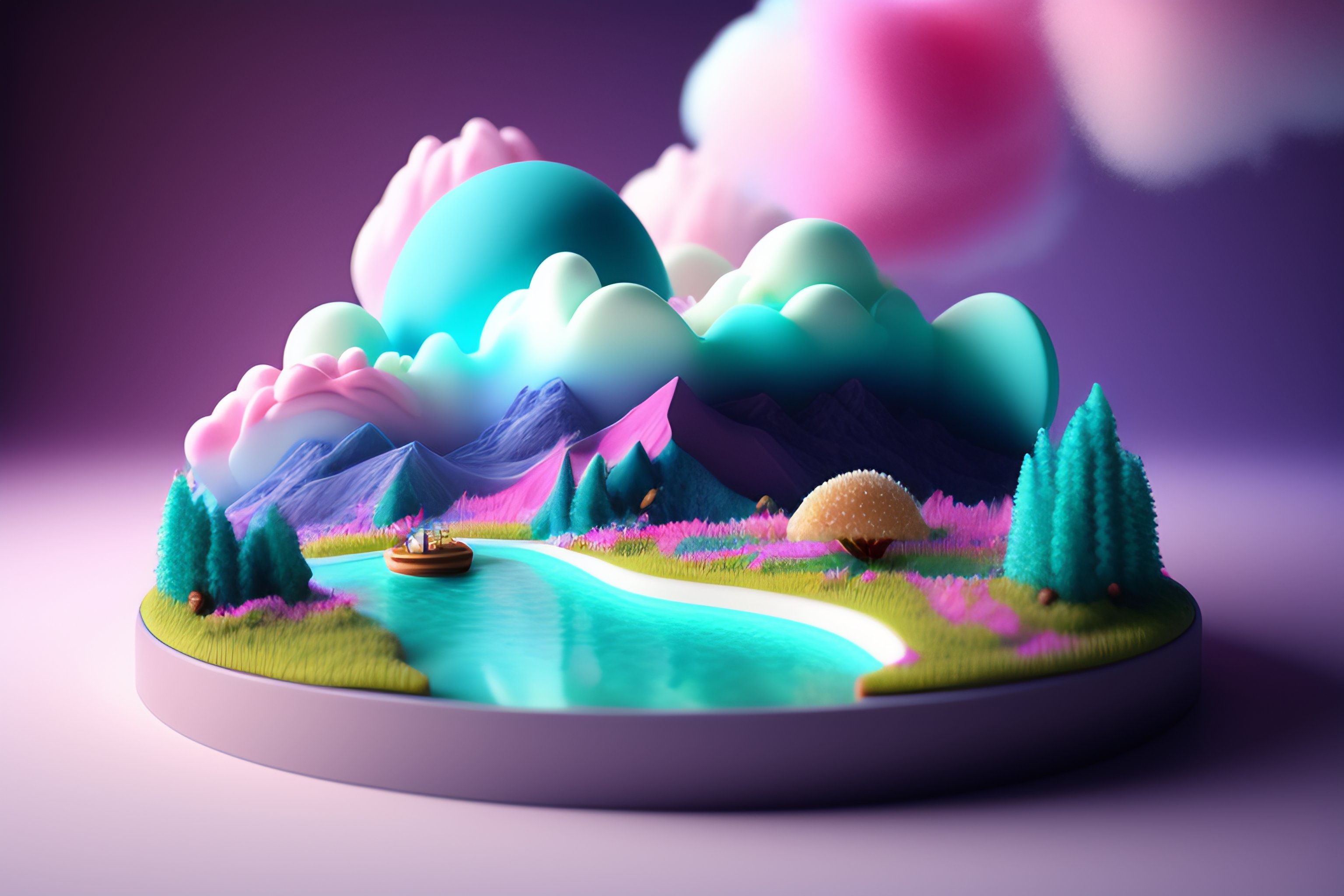 Lexica - A landscape made from cotton candy Cake pop and designer cakes ...