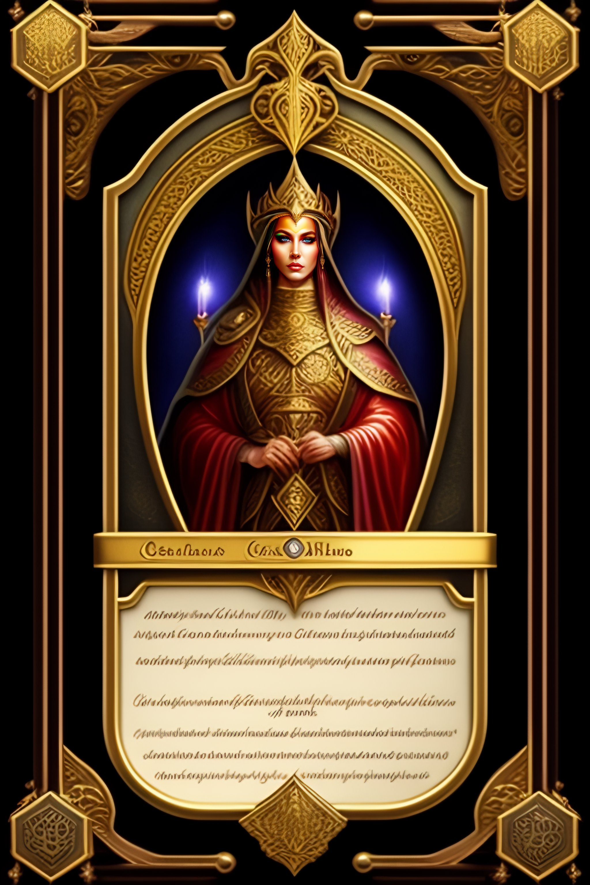Lexica - Gold scrollwork, Magic Elf Queen card covered in dead people ...