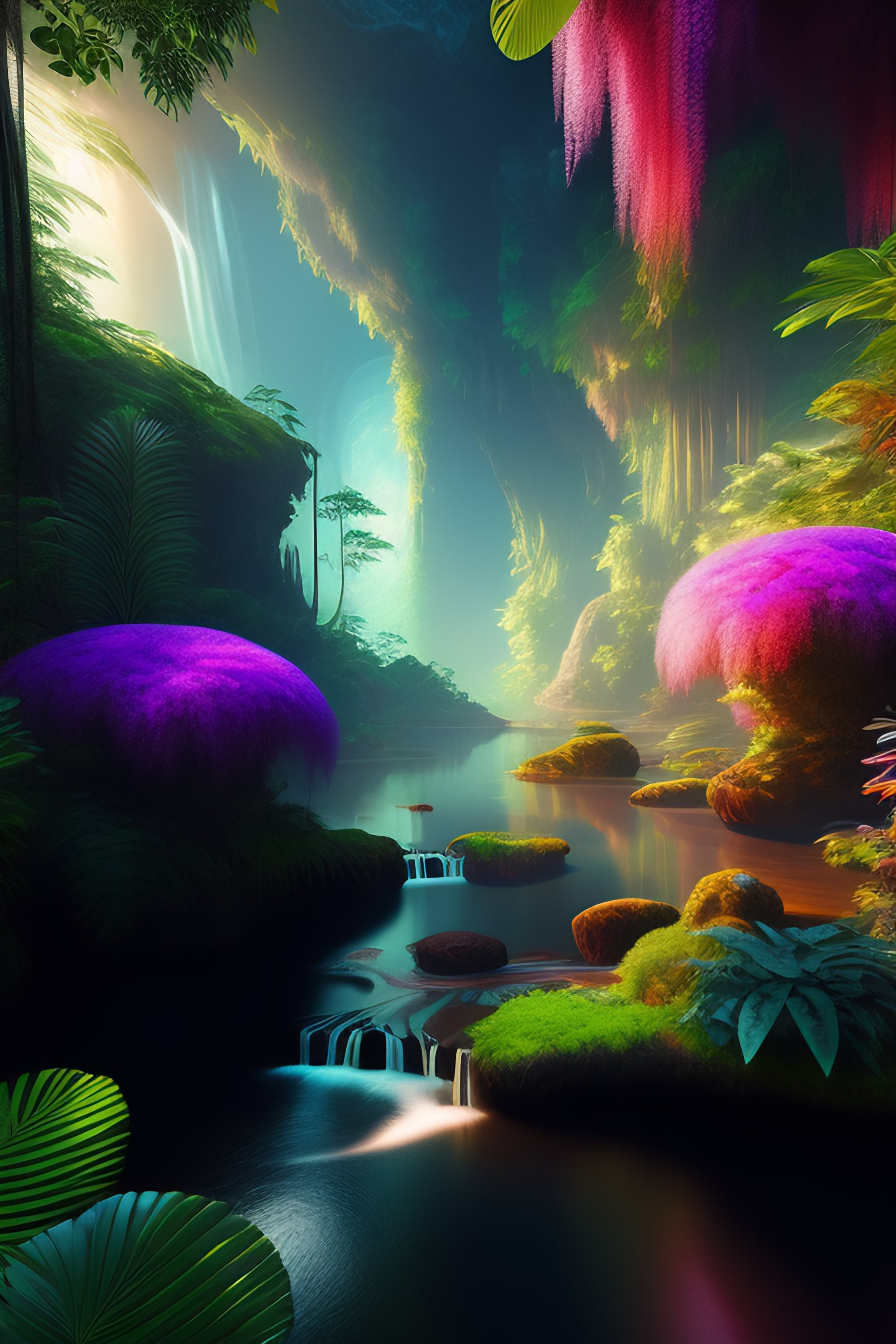 Lexica - Vibrant fantasy, photo-realistic, beautiful jungle, hyper ...