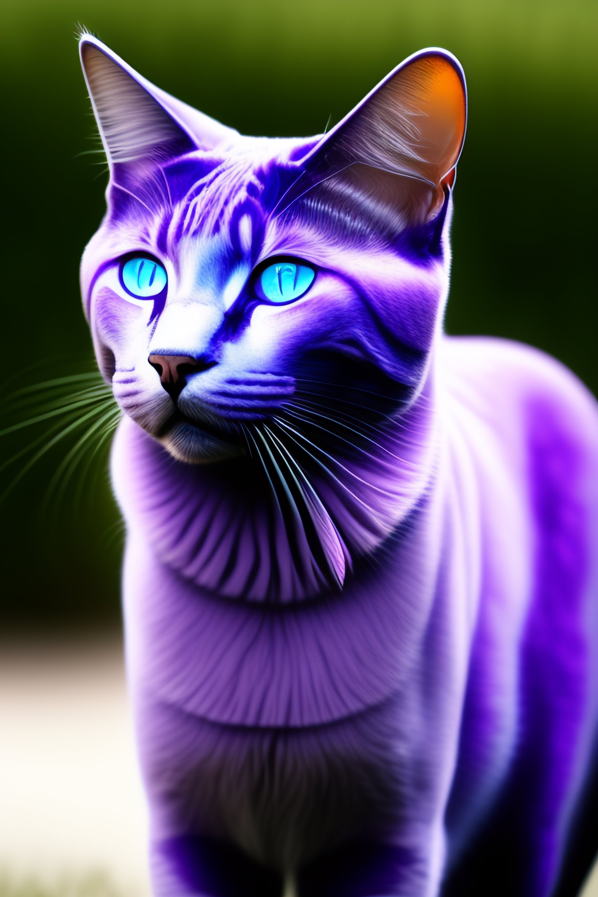 Lexica - A purple cat with blue eyes and a lond neck
