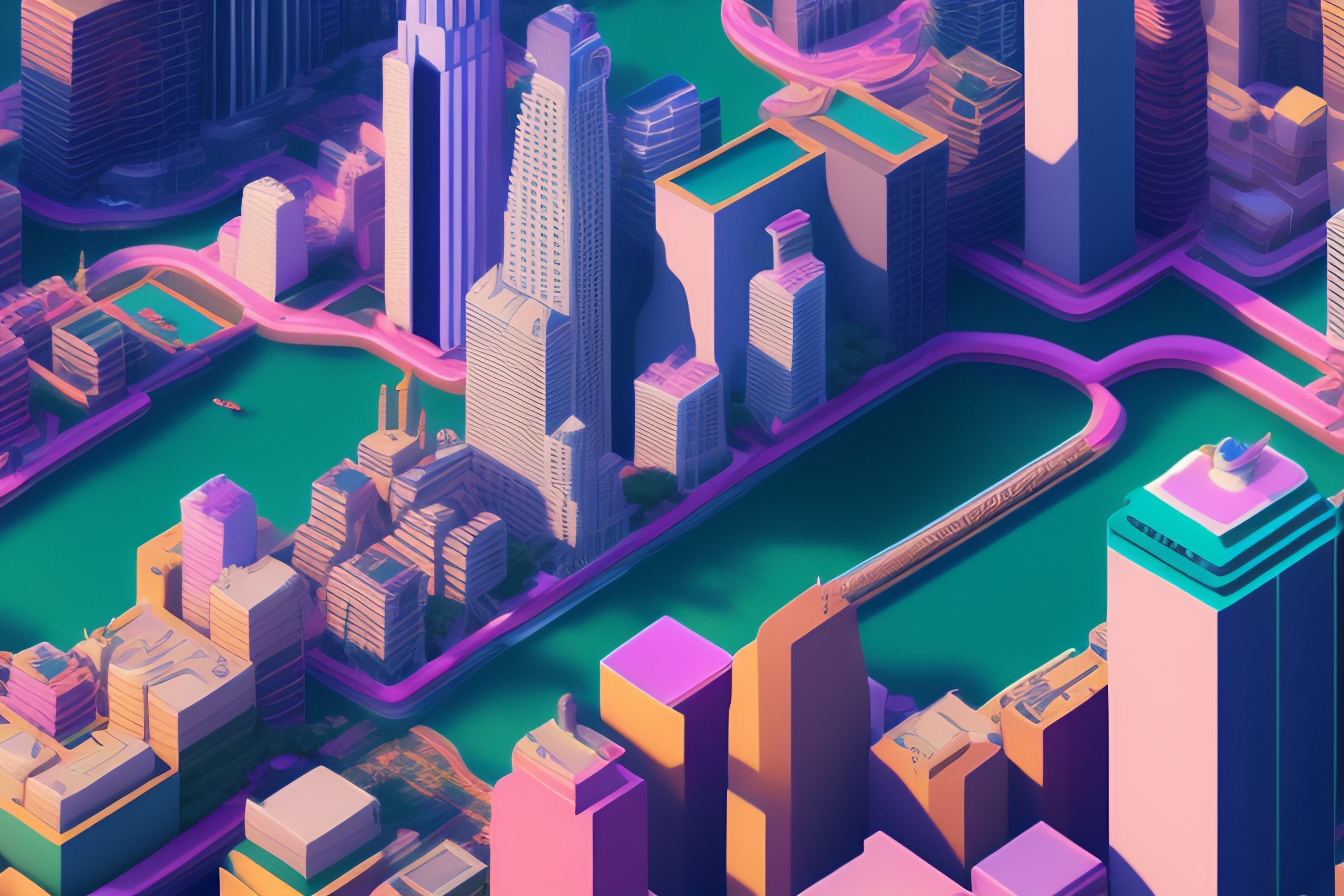 Lexica - Vaporwave videogame city wallpaper, deskmat. io, low poly ...